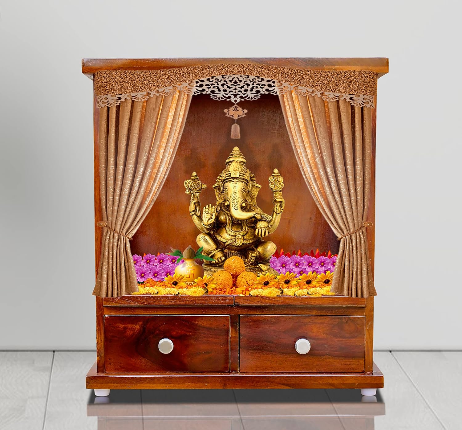 BADHEE Capsulic Home Temple with 2 Drawer with deep Stand in Solid Wood ...