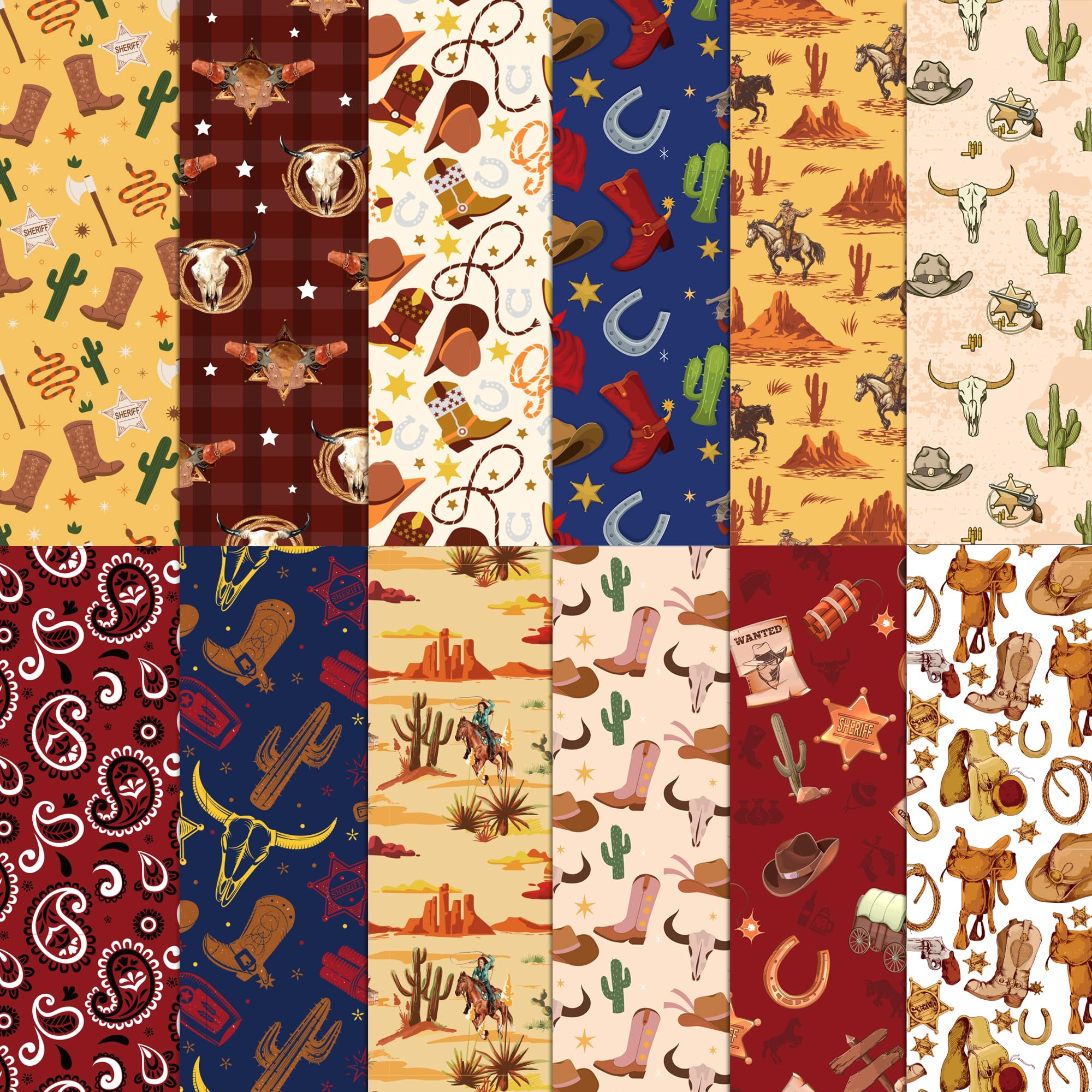 Amazon.com : 24 Sheets Western Cowboy Scrapbook Paper 11.8'' x 11.8 ...