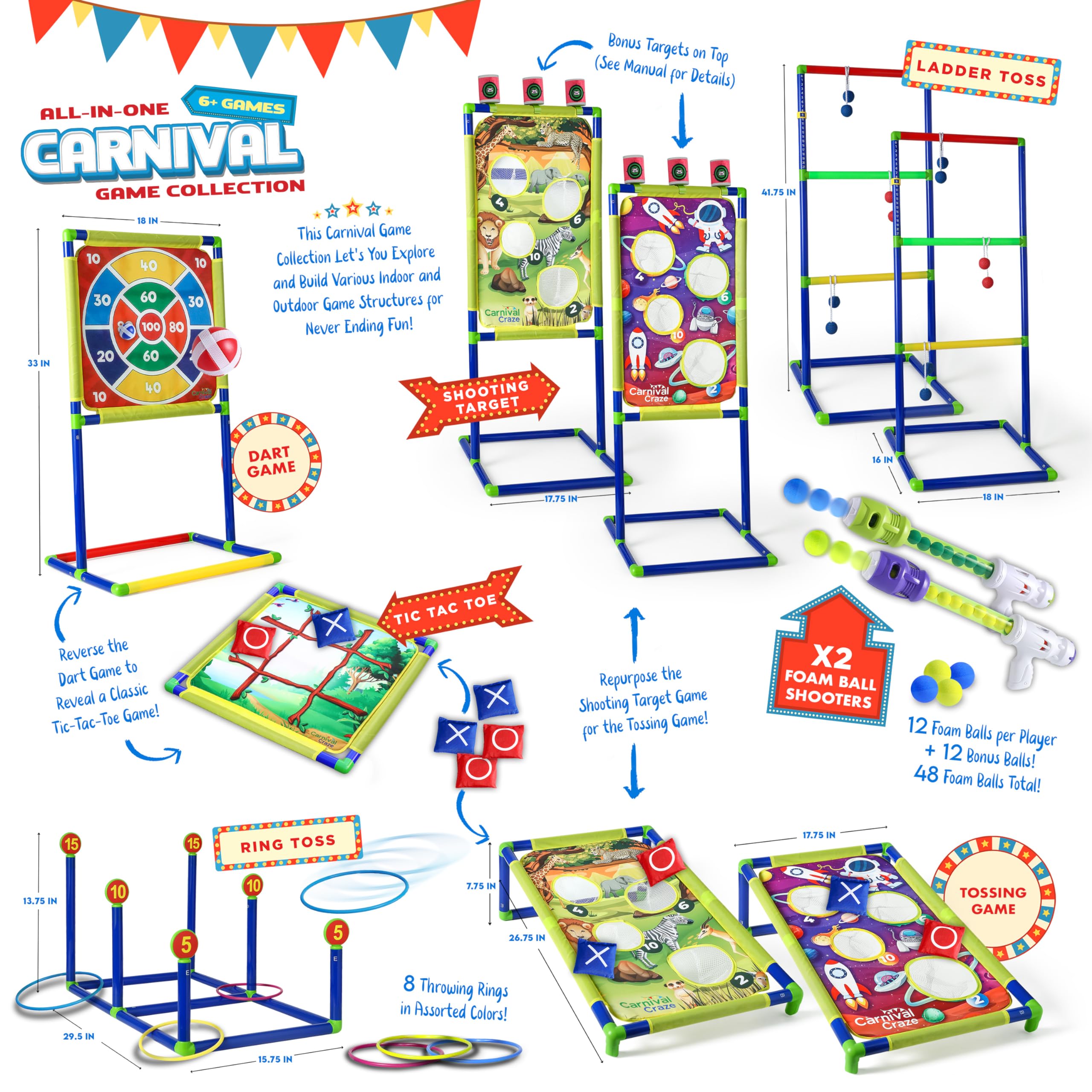 Carnival Games for Kids - Yard Games Include: Ring Toss, Beanbag, Ball ...