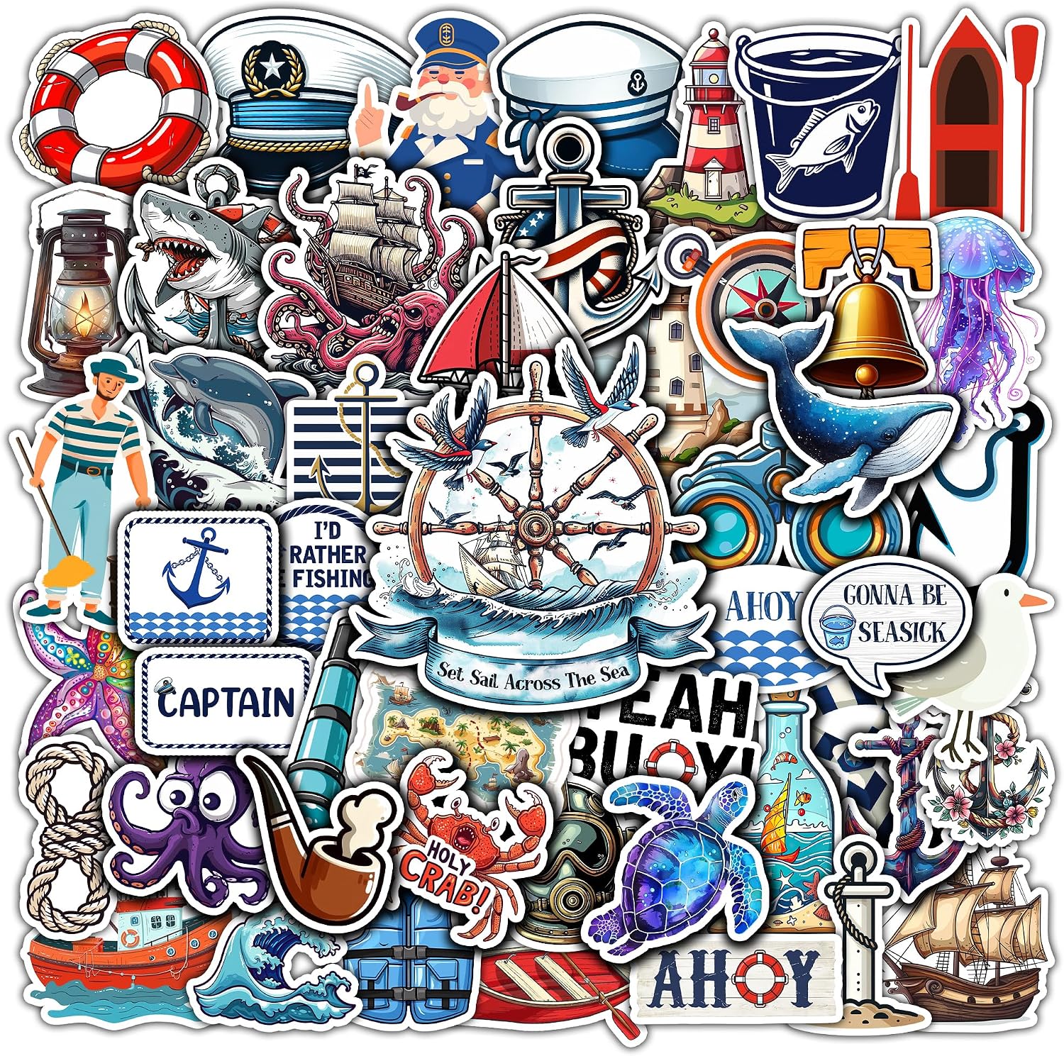 Amazon.com: WESILY Pack 50 PCS Nautical Stickers Waterproof Vinyl ...