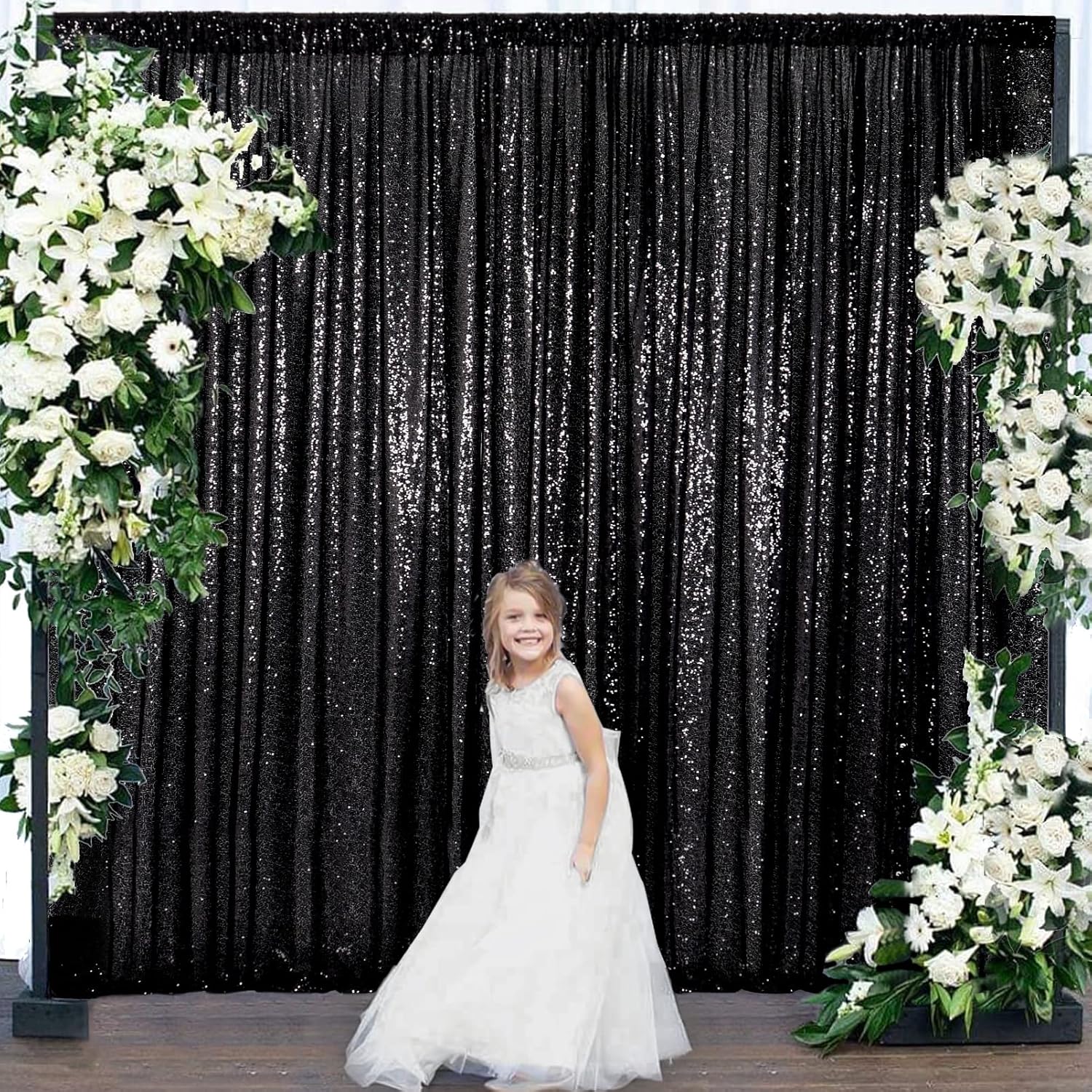 Amazon.com : Partisout Sequin Backdrop Curtain Black 8x8ft Sequin ...