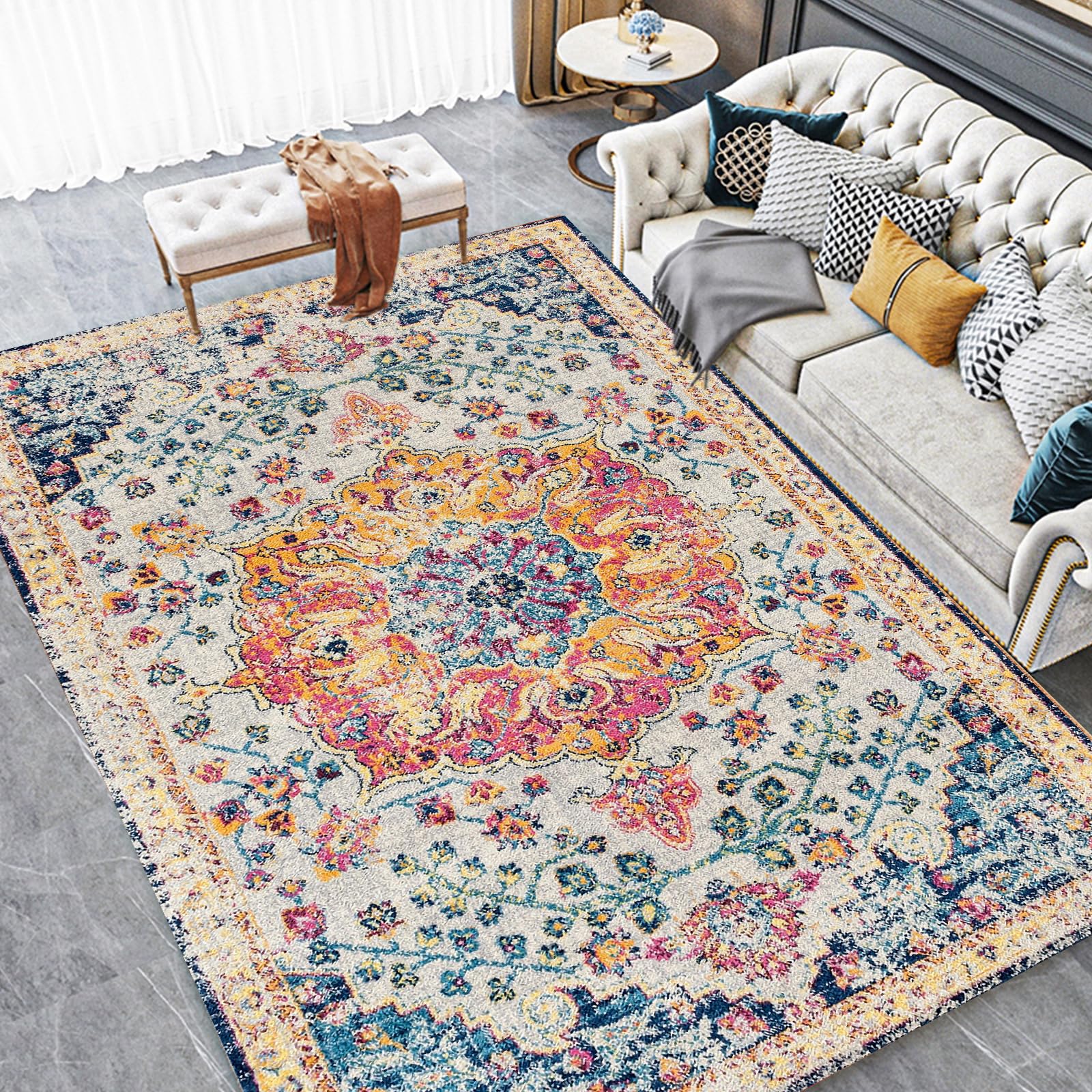 Yancorp 5'x7' Boho Area Rug for Bedroom Washable Rug Vintage Carpet ...