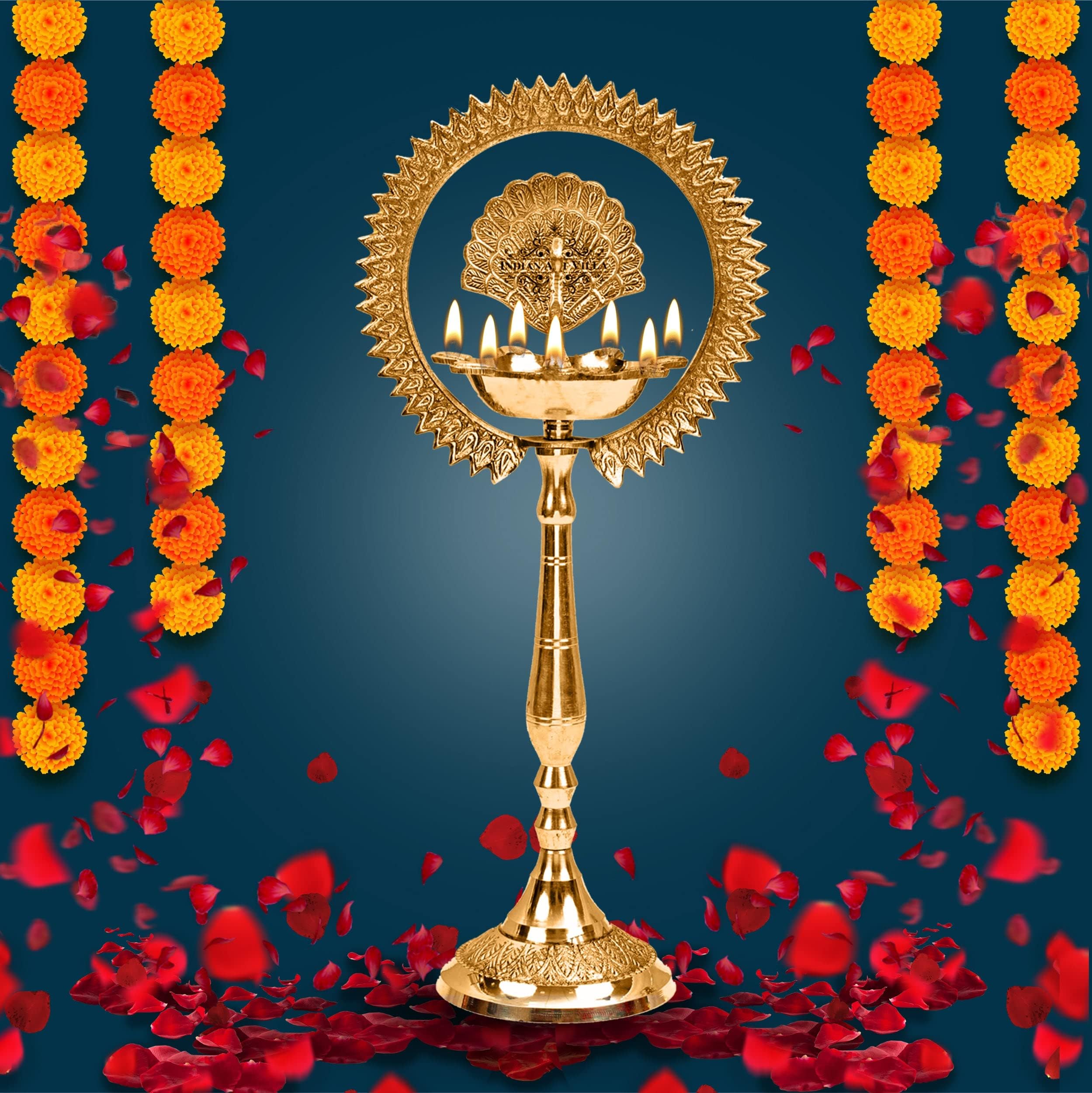 Buy INDIAN ART VILLA Brass Stand Pillar Diya with Kerala, Mor, Kiran ...