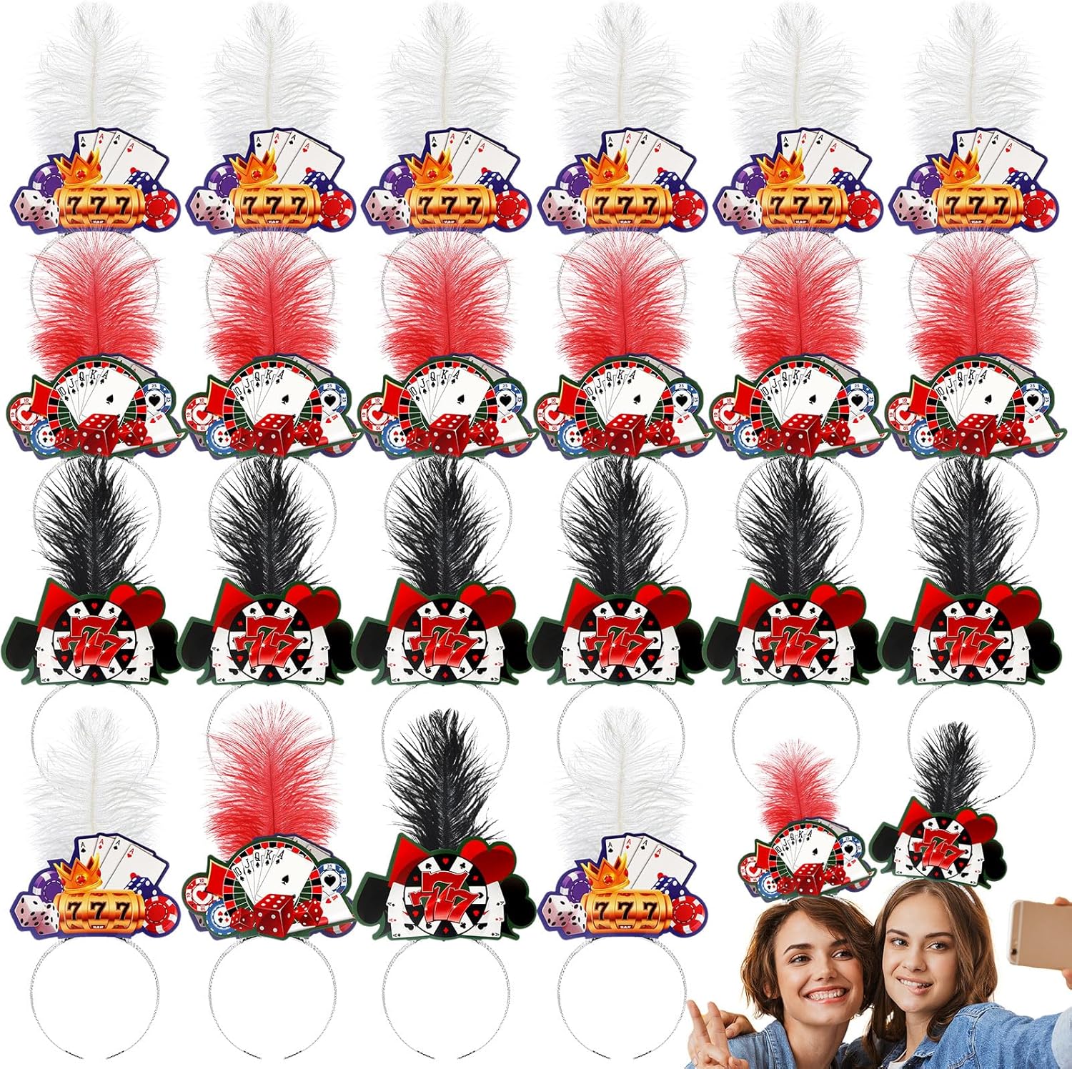 Halloscume 24 Pcs Casino Themed Party Tiaras Poker Dice Feather ...