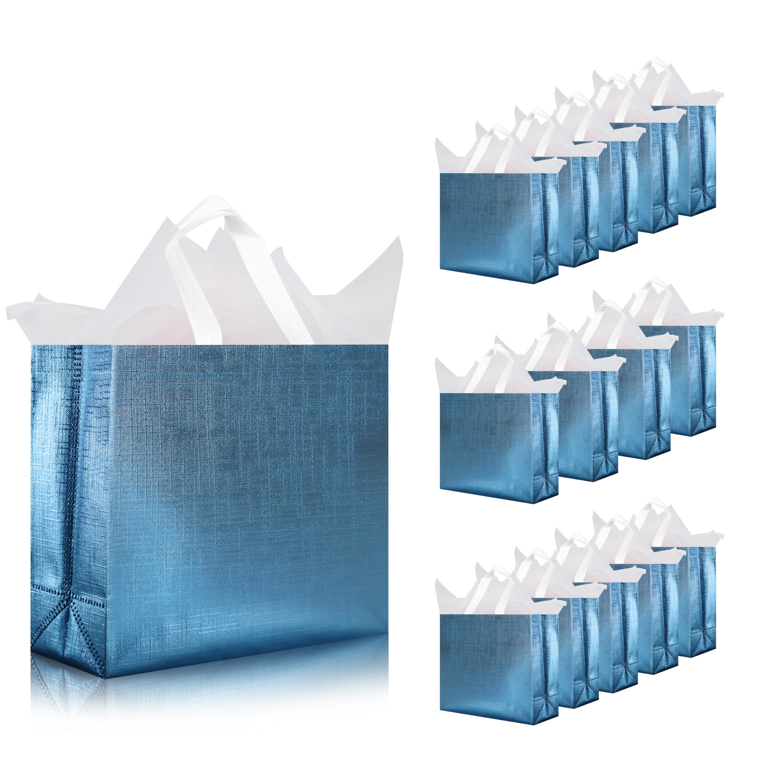 Amazon.com: cabzymx 16 Pcs Glossy Blue Reusable Gift Bags, Metallic ...