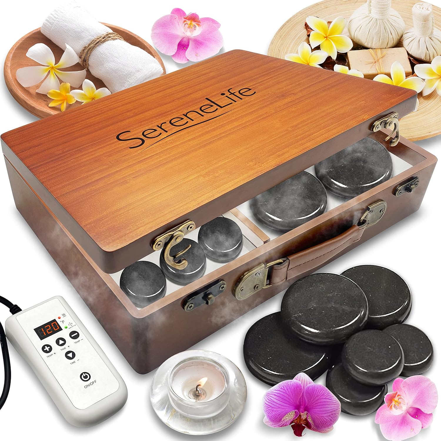 Amazon.com: SereneLife Hot Stones Massage Set with Warmer - Warm Round ...