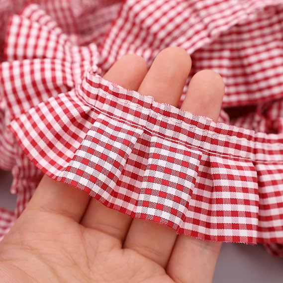 Amazon.com: Gingham Ruffle Pleated Lace Trim 1.67" x5yd Gathered Gingham Ribbon Fabric Edge ...