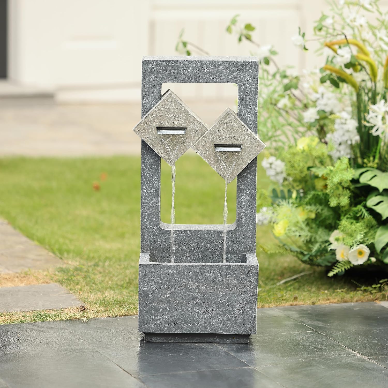 Amazon.com: LuxenHome Cascading Gray Resin Rectangular Outdoor Fountain ...