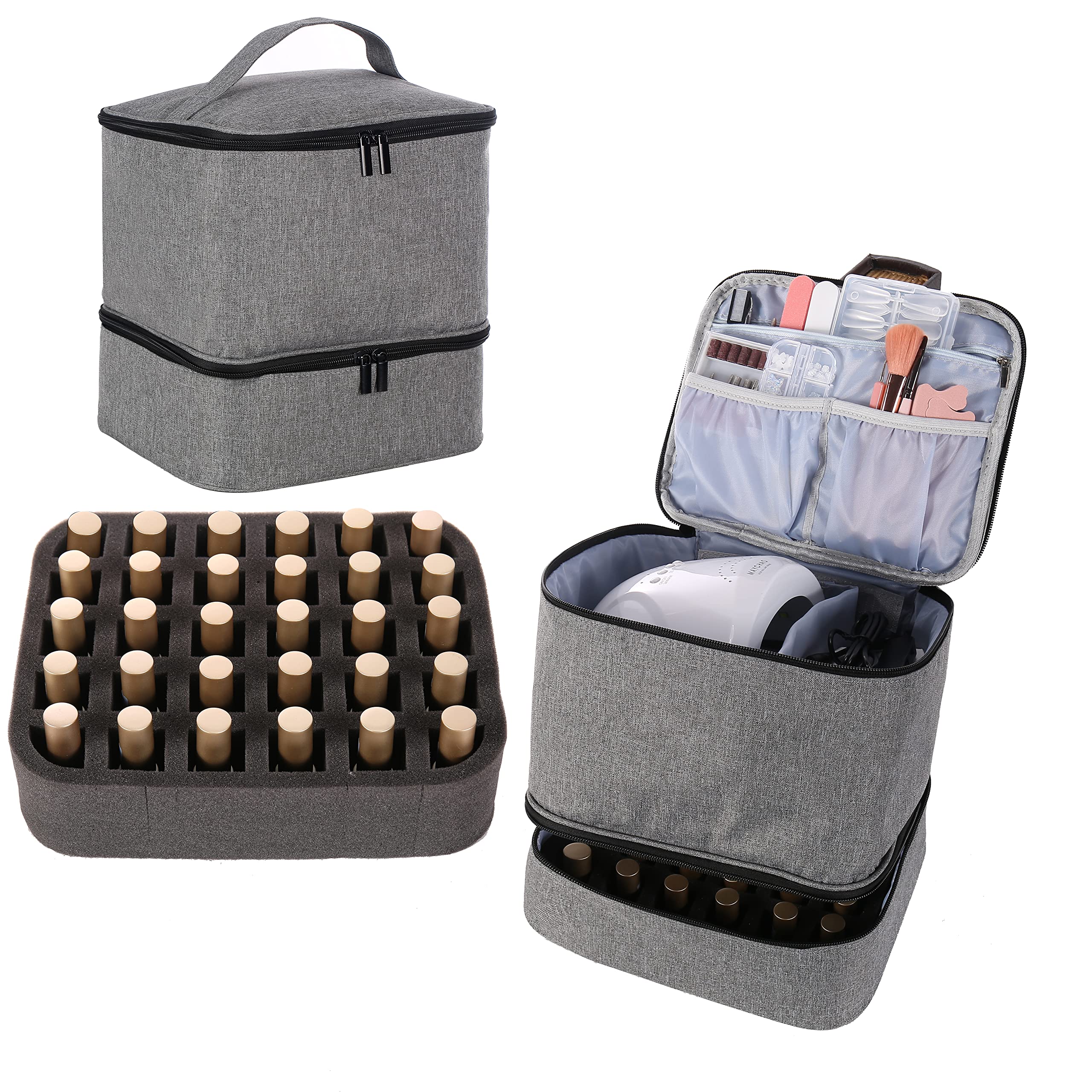 Nail Polish Organizer Case, UV Nail Lamp Case Double-Layer Nail ...