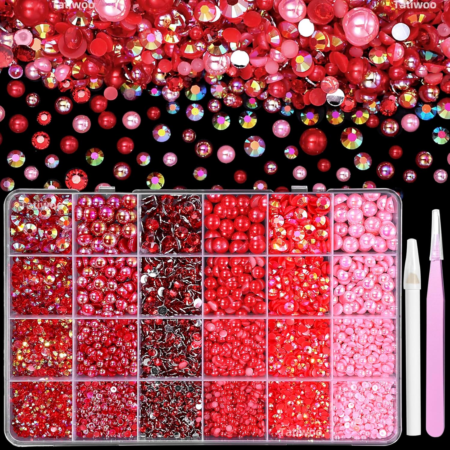 Amazon.com: 9000 Pcs Red Flatback Pearls and Rhinestones for Crafts, 3 ...