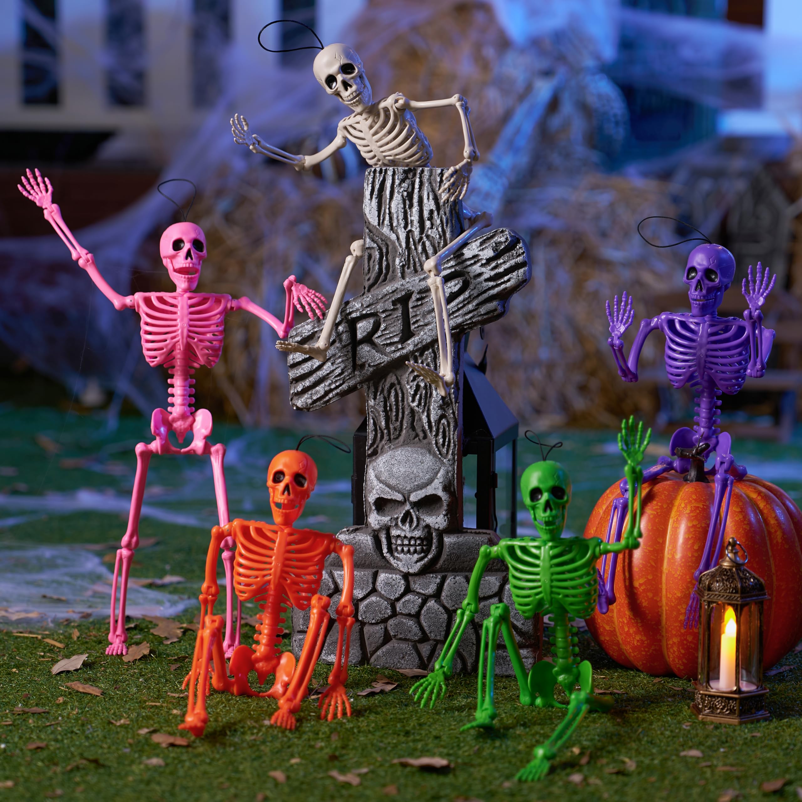 Snapklik.com : 5 PCS Posable Halloween Skeleton Decor 16 Inches, Full ...