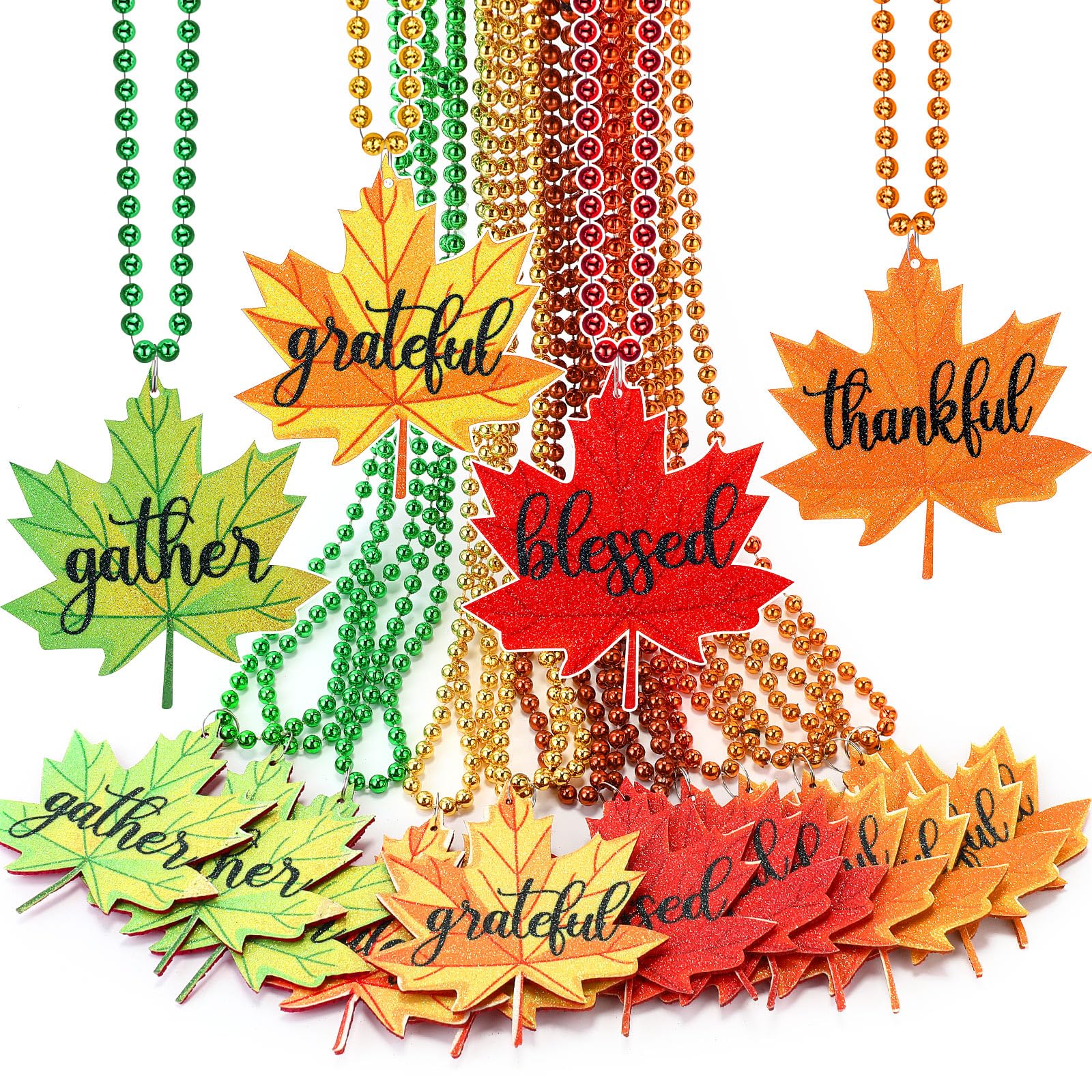 Amazon.com: Ecally 36 Pcs Thanksgiving Bead Necklaces Maple Leaf Beaded ...