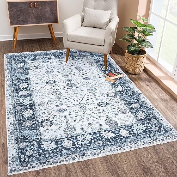 Amazon.com: Bloom Rugs Caria Washable Non-Slip 5x7 Rug - Navy Blue ...