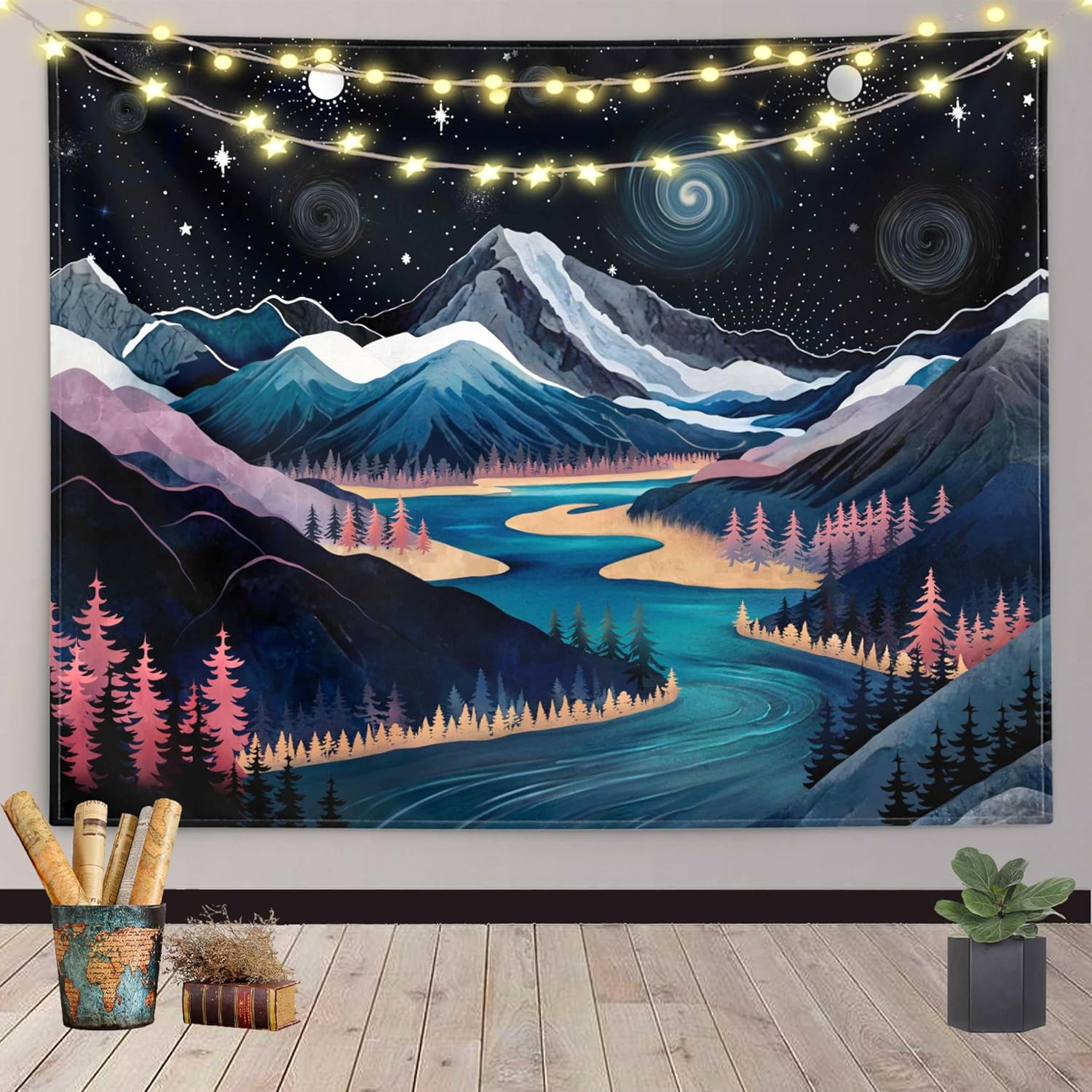 Amazon.com: MAMHSABC Mountain Tapestry Forest Tree Tapestry for Bedroom ...
