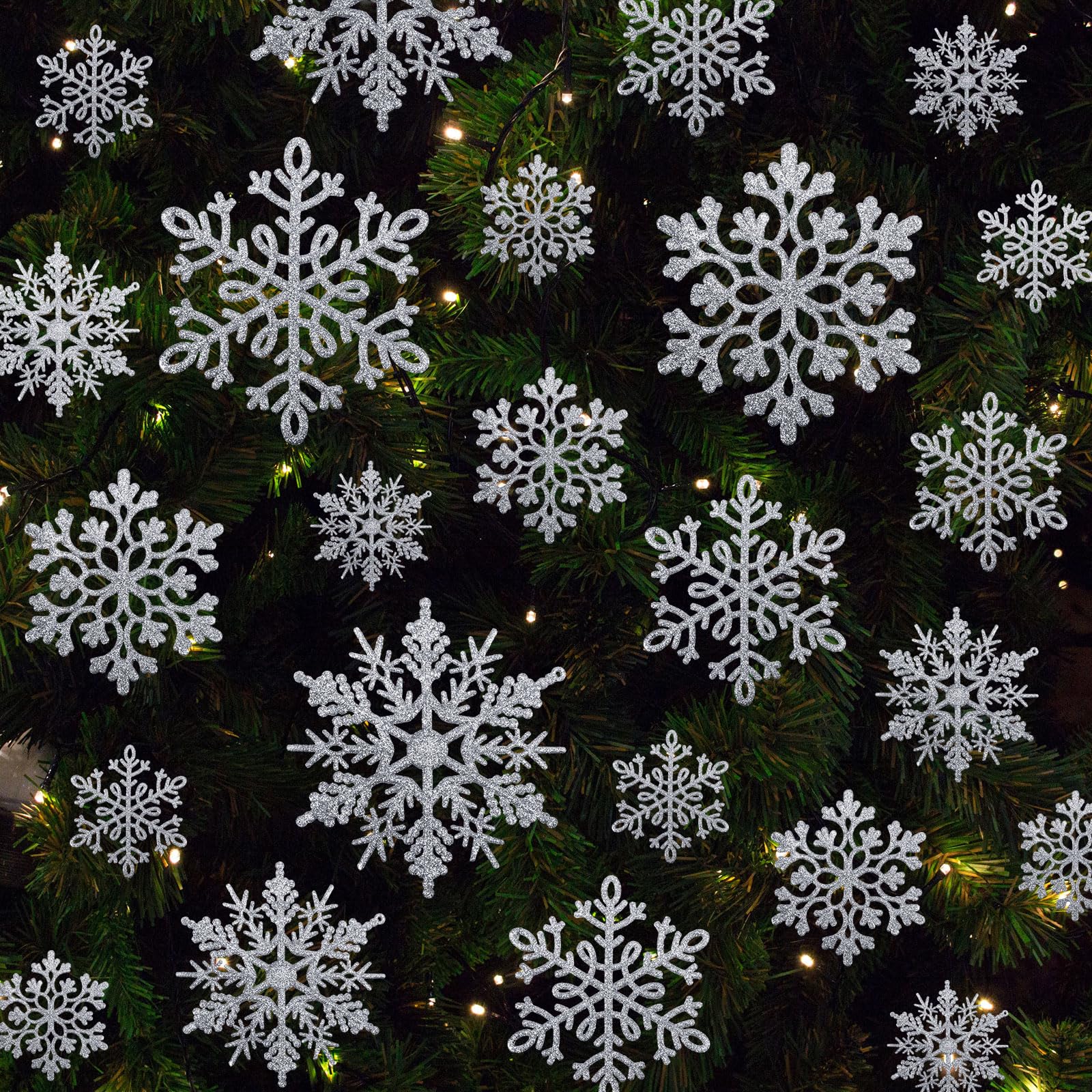 Hungdao 48 Pcs Large Snowflakes Ornaments Giant Glitter Decorative ...