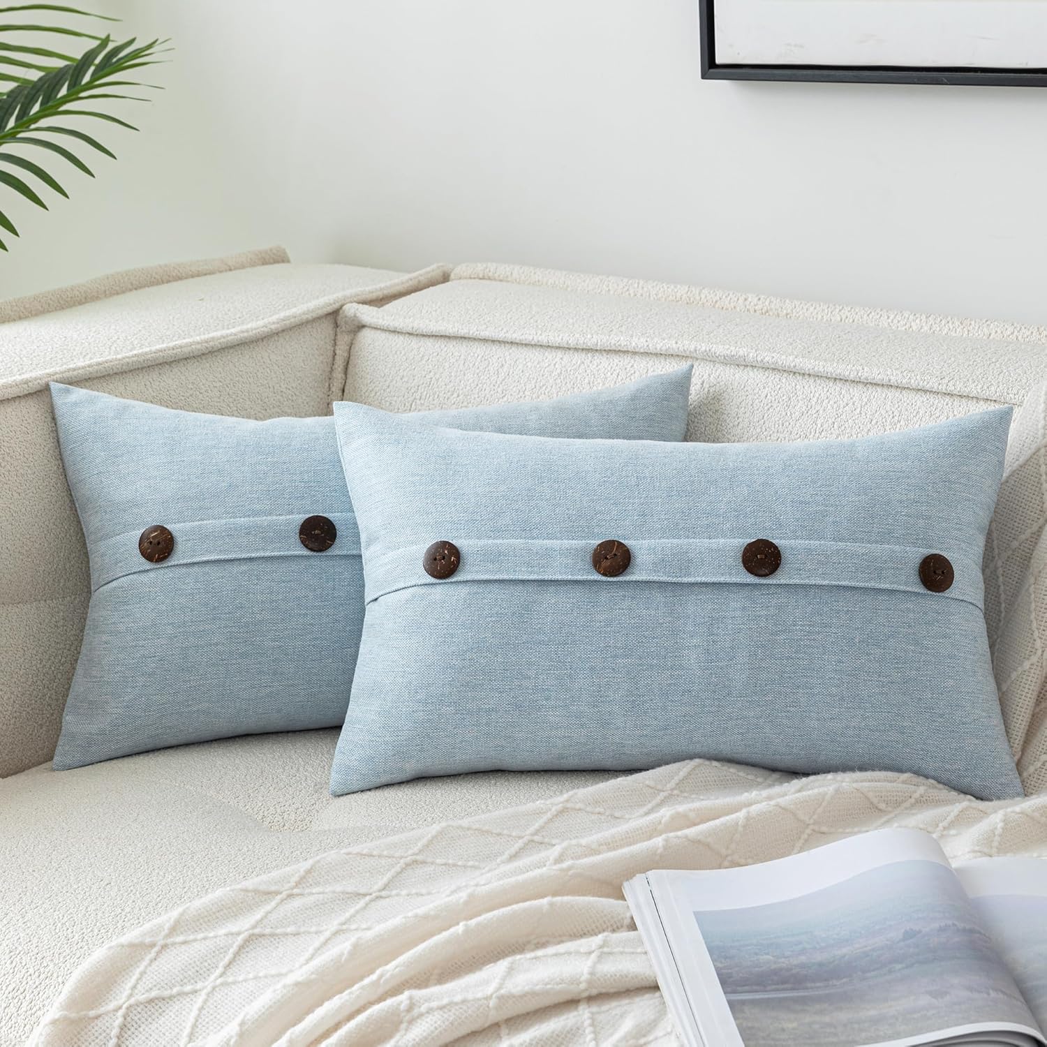 Amazon.com: AQOTHES Pack of 2 Light Blue Throw Pillow Covers with ...