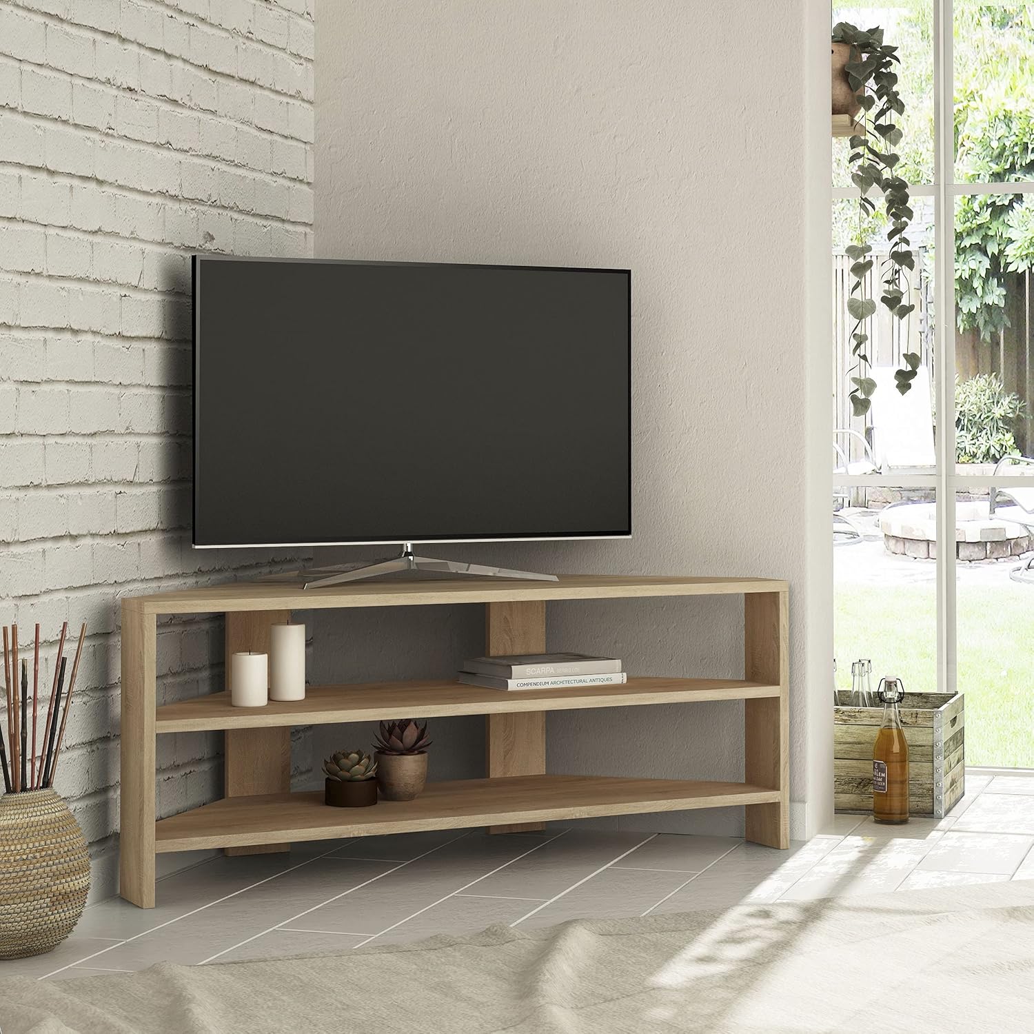 HOCUS PICUS Corner TV Unit with 2 Shelf for Living Room, Office ext ...