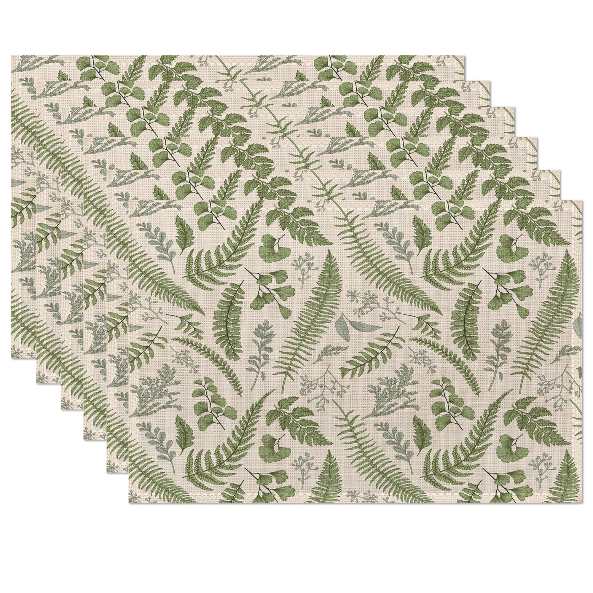 Amazon.com: Tropical Fern Herbs Placemats Set of 6,Botanical Floral ...