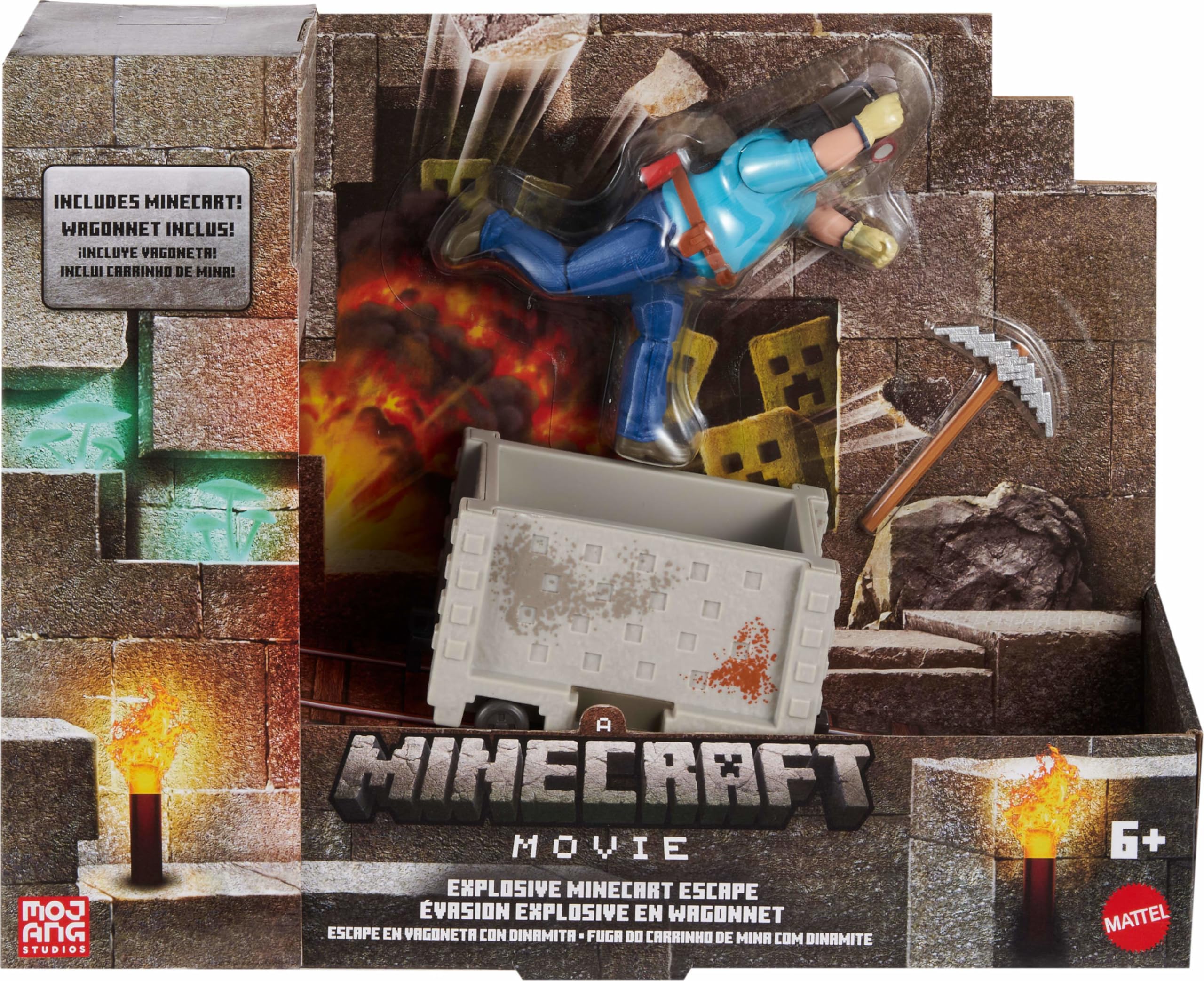 Snapklik.com : Mattel Minecraft Action Figure Set, Explosive Minecart ...