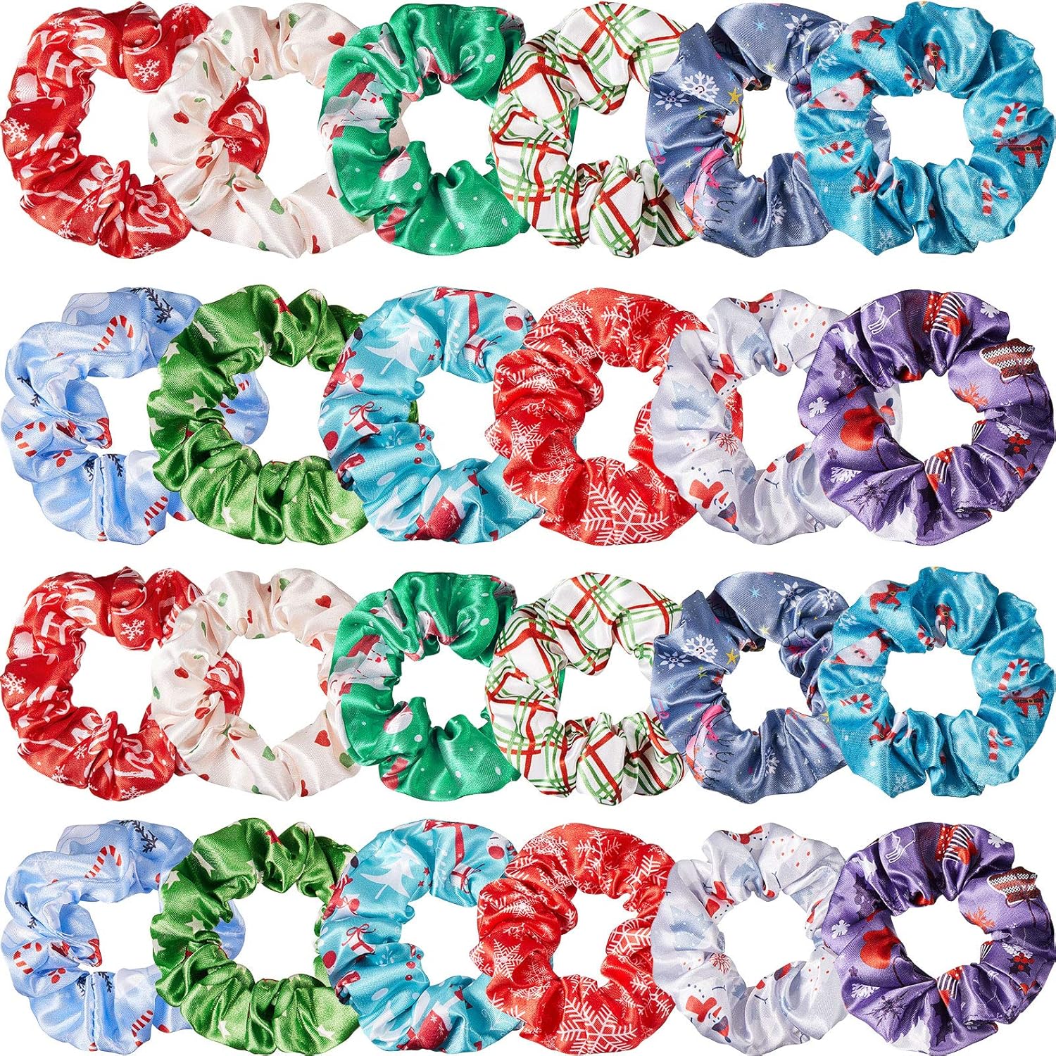 Amazon.com : 24 Pieces Christmas Hair Scrunchies Snowman Snowflake ...