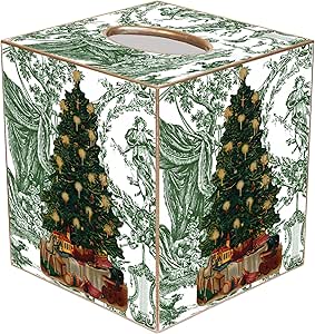 Amazon.com: Marye-Kelley Christmas Tree Toile Tissue Box Cover - Green ...