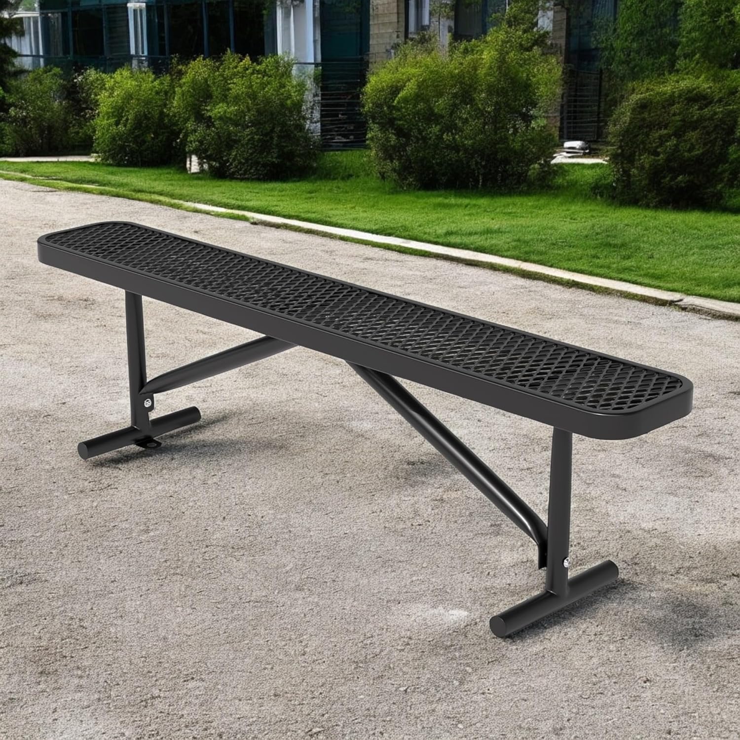 Amazon.com: HIMcup 72" L Steel Flat Bench Garden Bench, Black Outdoor ...