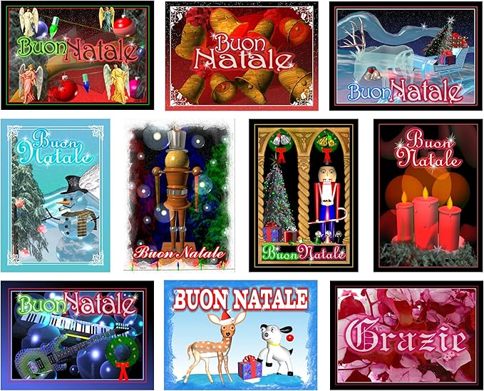 Amazon.com : ValxArt Pack-10 Italian CHRISTMAS CARDS Buon Natale ...