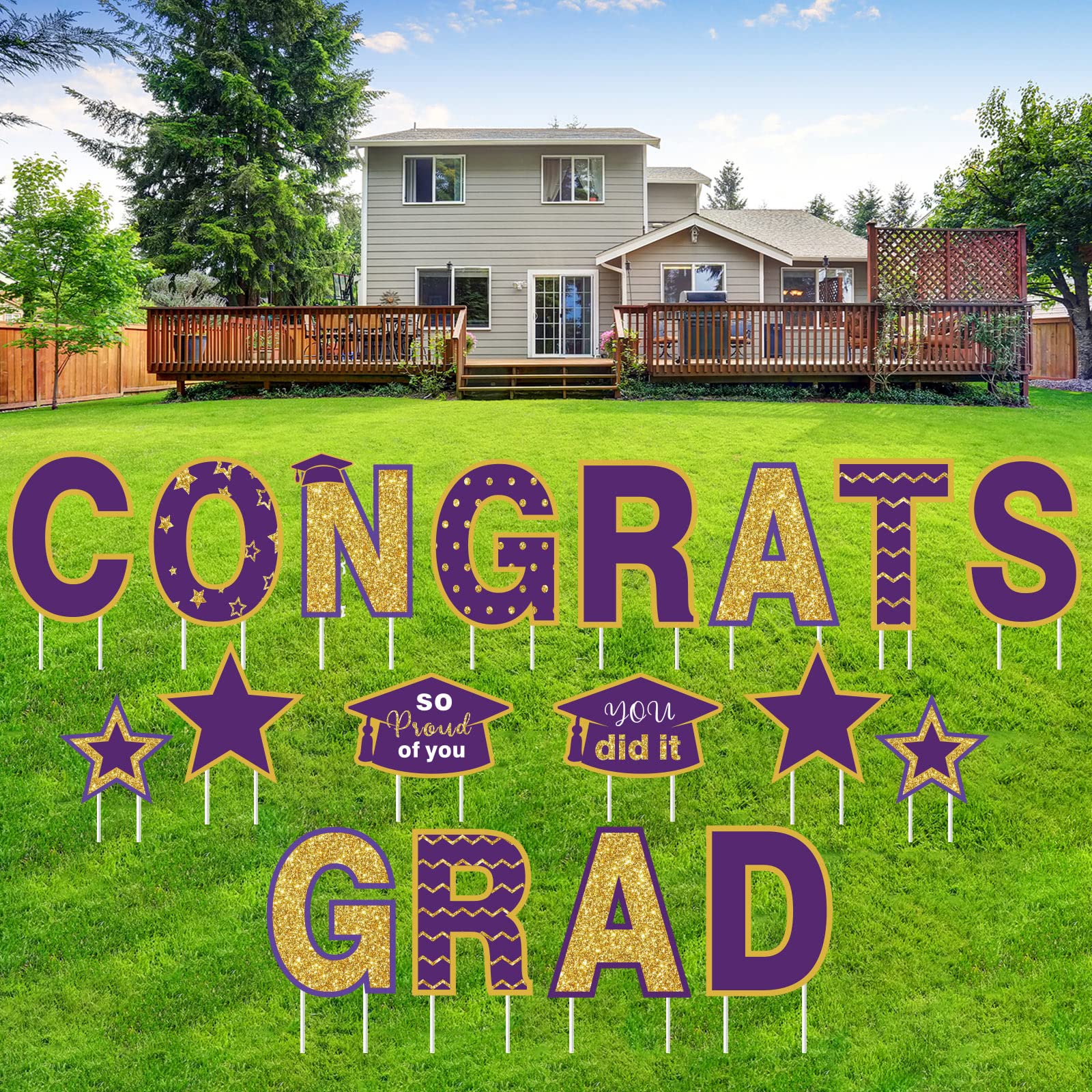 Set Of 18 Graduation Yard Sign Decorations Congrats Grad Outdoor ...