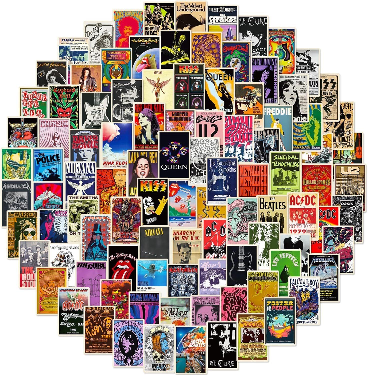 BDSHUNBF 100 Pcs Band Stickers, Trendy Music Stickers, Rock and Roll ...