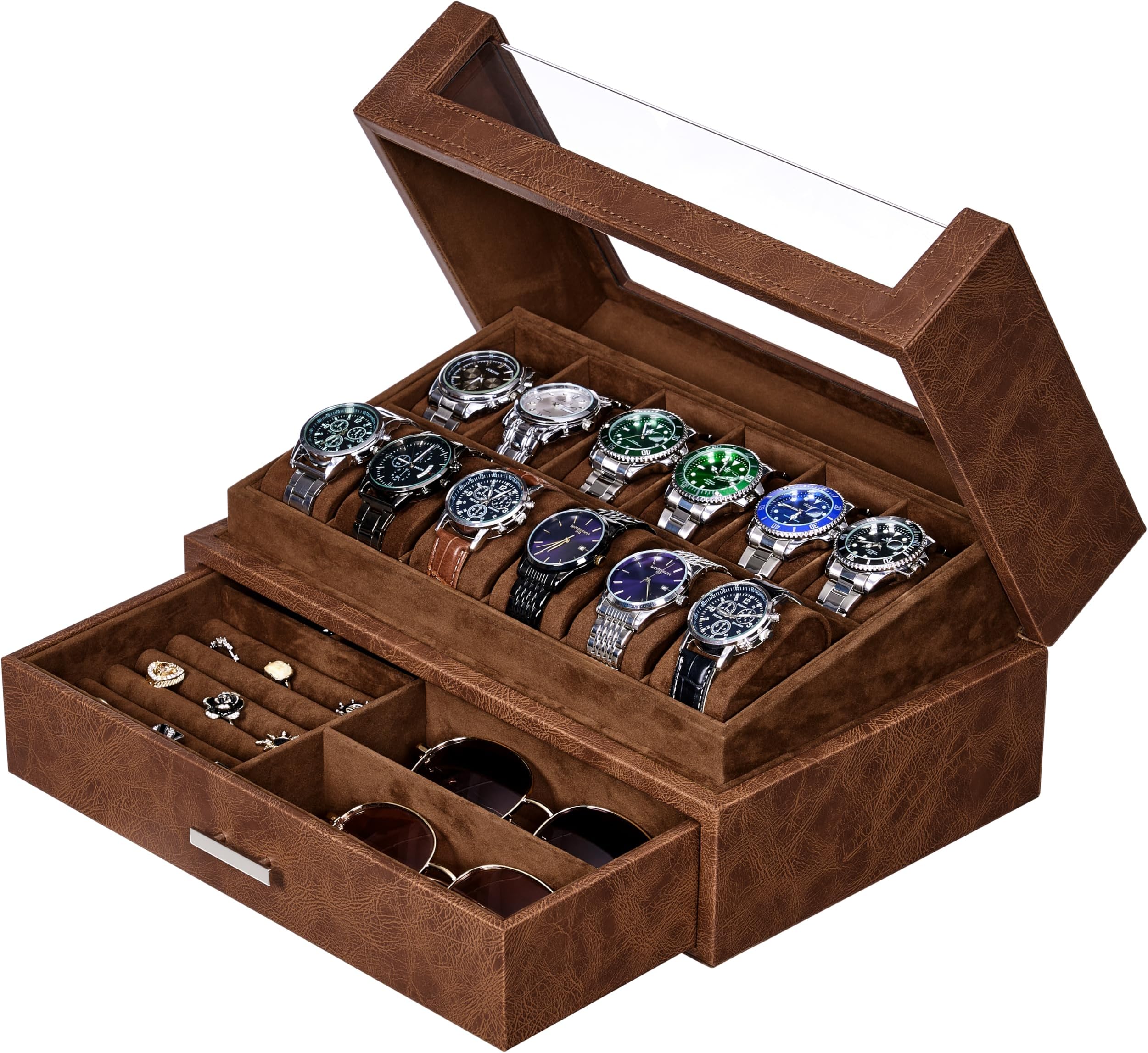Amazon.com: Iswabard Wooden Watch Case, 2-Tier Watch Display Case Watch ...
