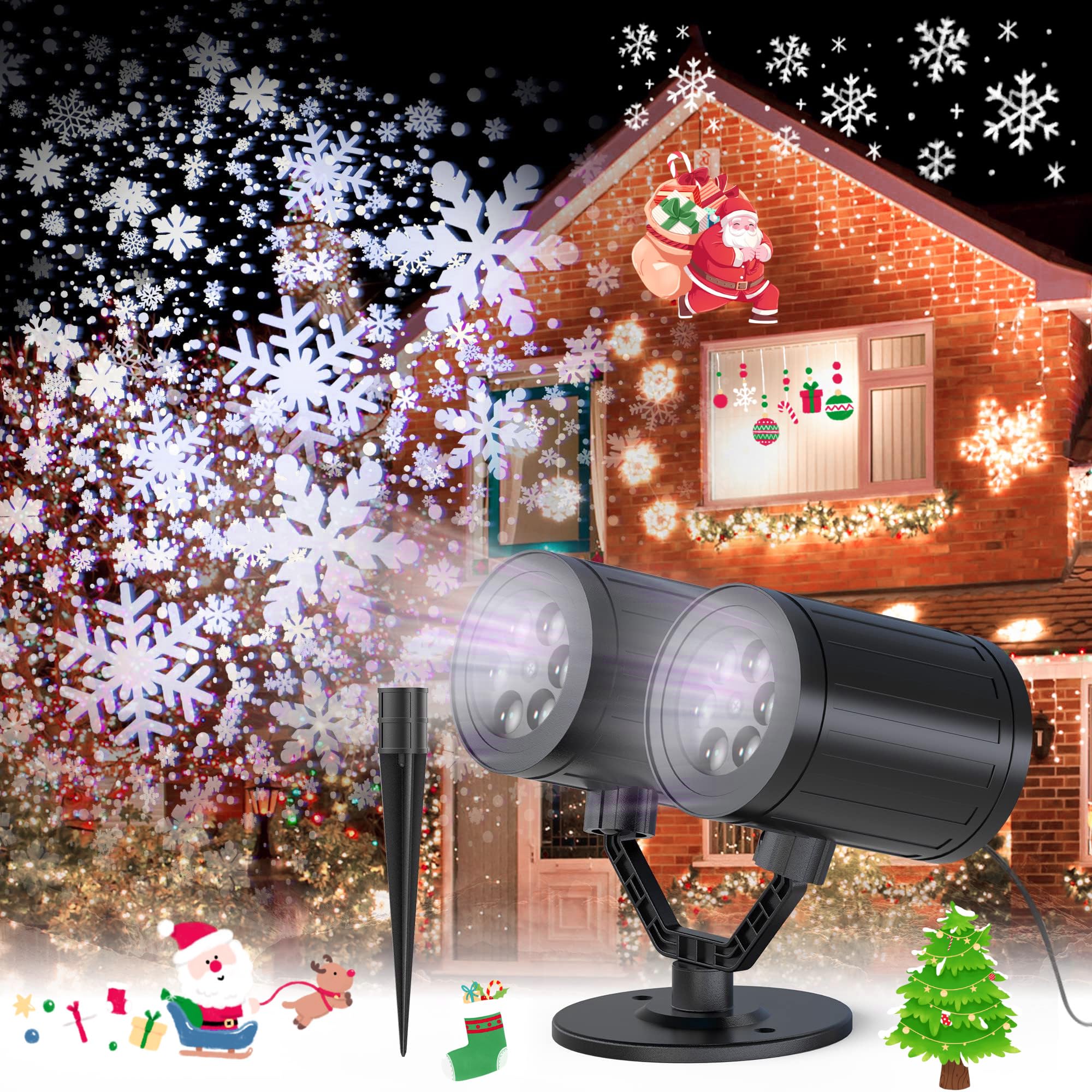 Amazon.com: Christmas Snowflake Projector Lights, RLUETIME Double Head ...