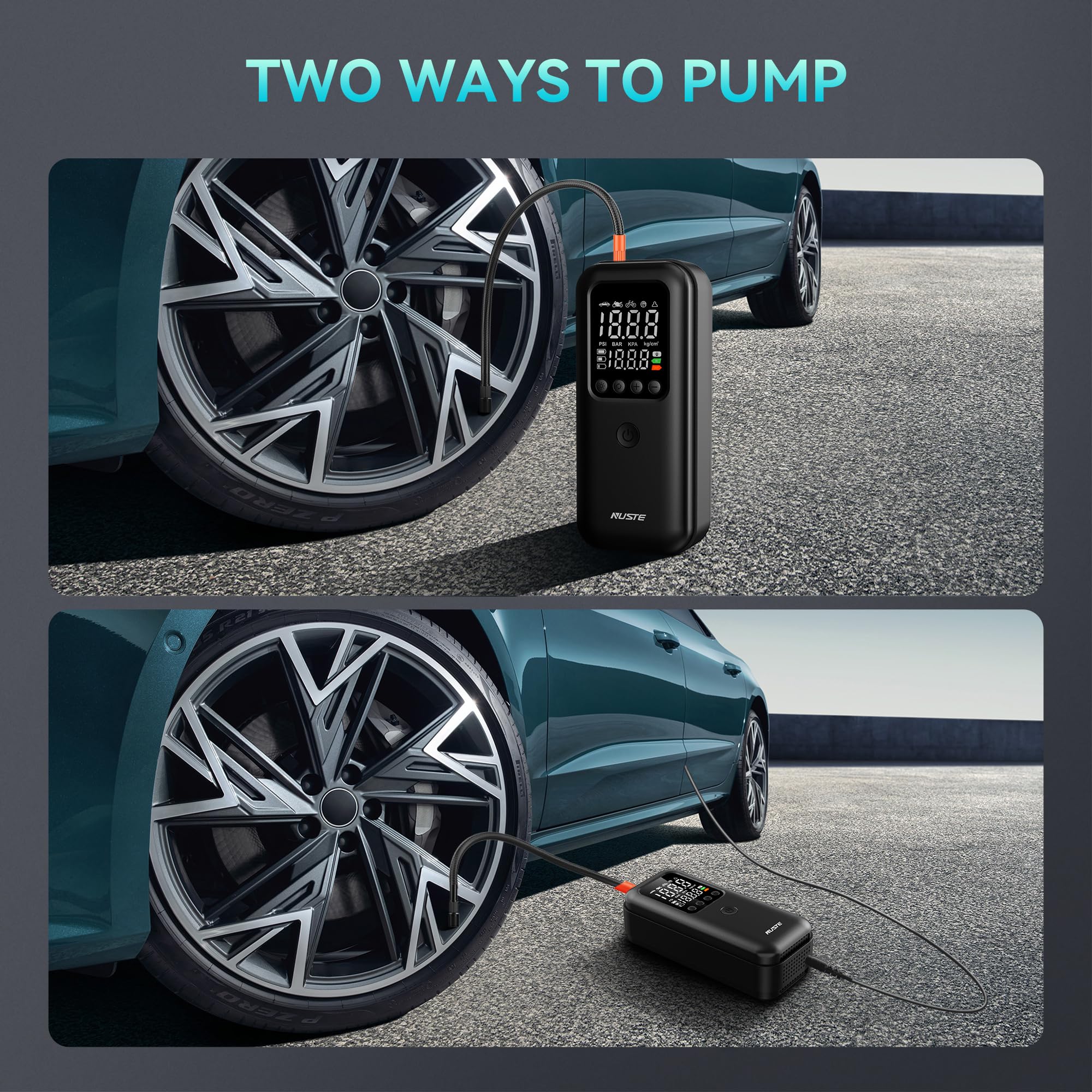 NUSTE Cordless Tire Inflator Portable Air Compressor, 150PSI 2X Faster ...