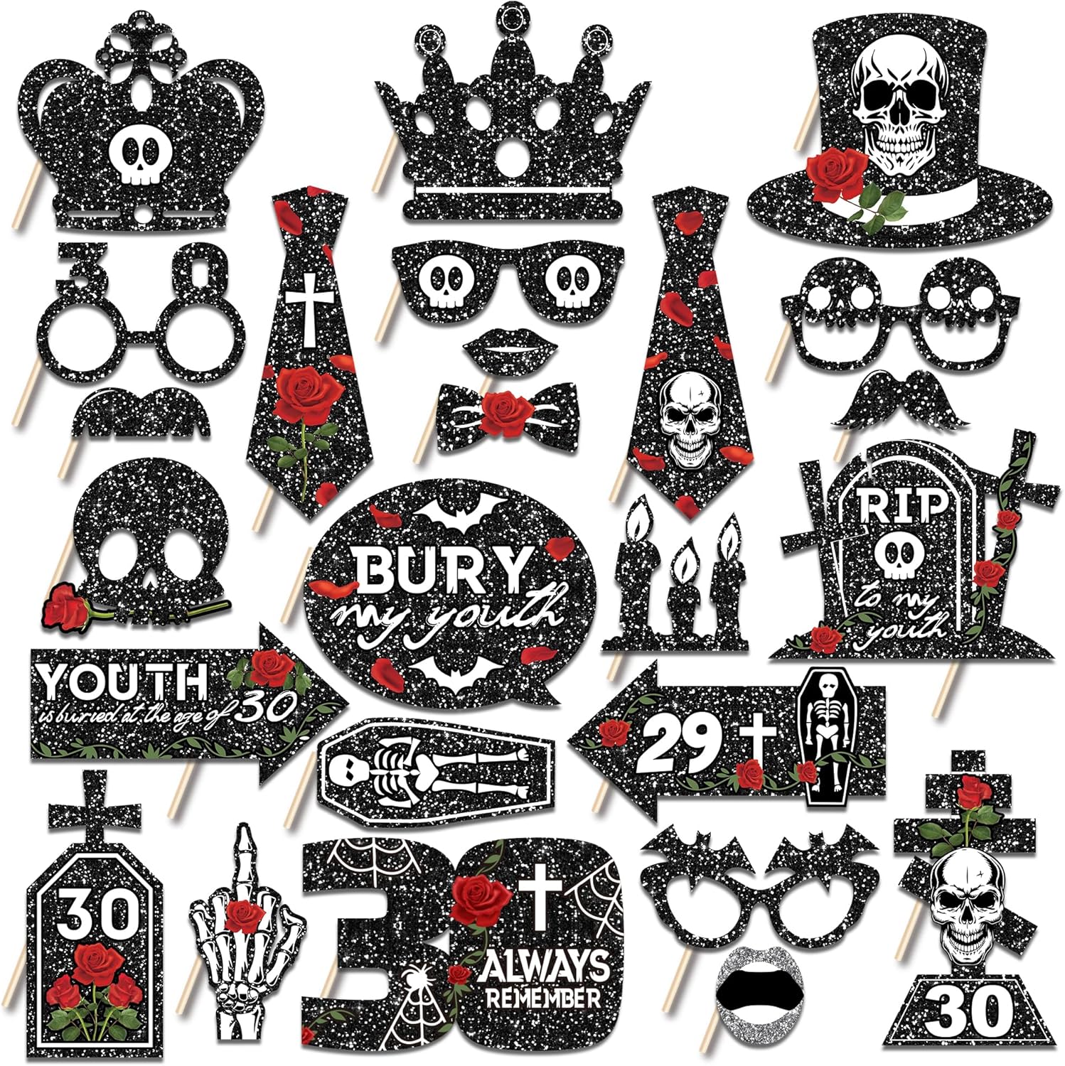Amazon.com: Lide Road 25 Pcs Black 30th Birthday Party Photo Booth ...