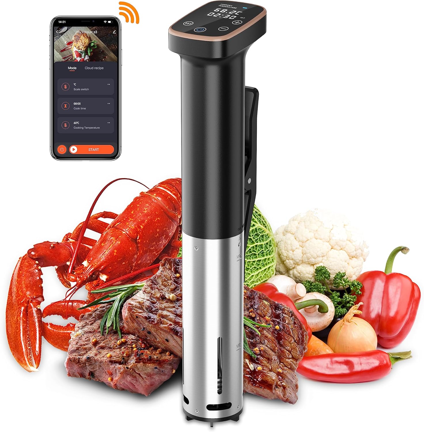 Amazon.com: Sous Vide Cooker, 1100W Sous Vide Machine, Wifi App Control ...