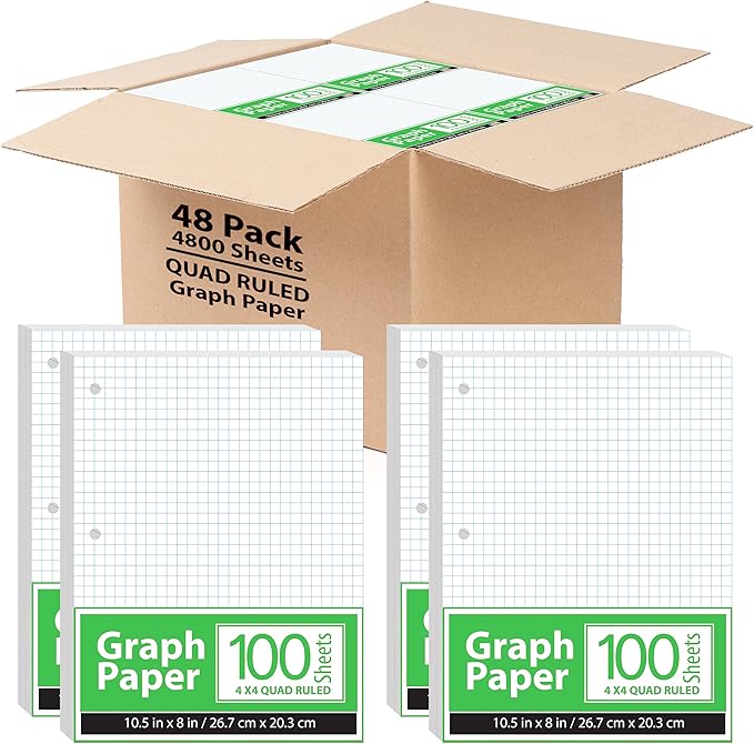 Amazon.com : Graph Paper, Loose Leaf Graph Paper (48 Pack Bulk), 4 x 4 ...