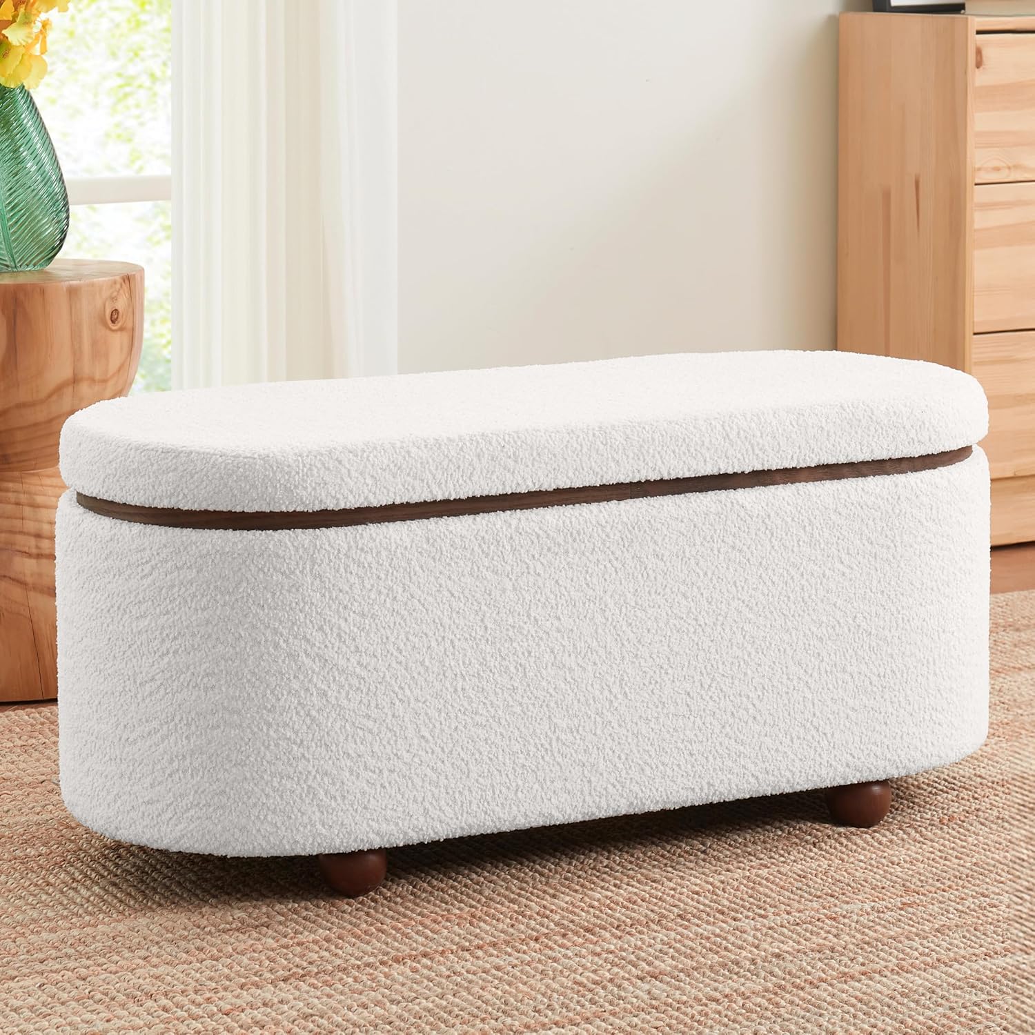 Amazon.com: Ornavo Home White Boucle Storage Ottoman Bench - Teddy ...
