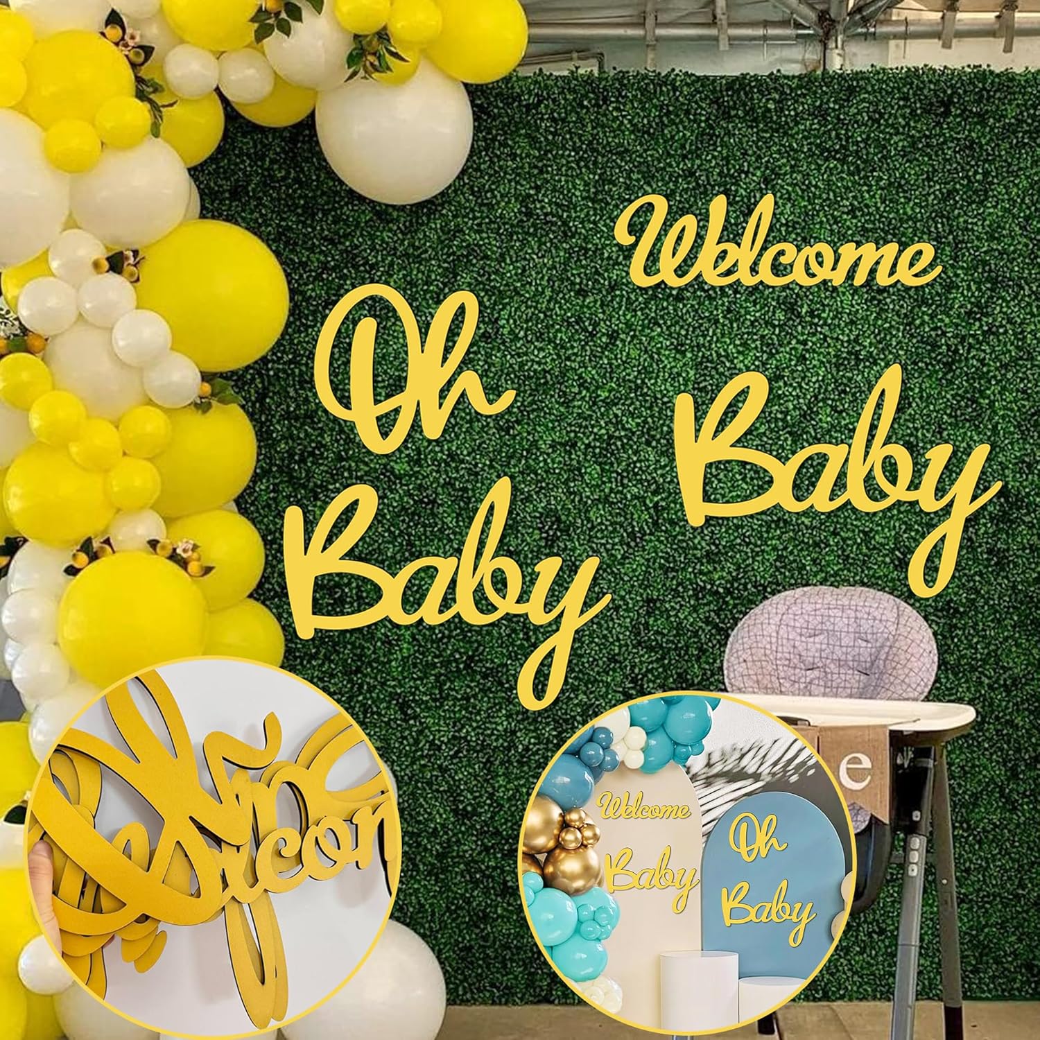 Amazon.com: Wooden Baby Shower Party Sign Decals Oh Baby Sign for ...