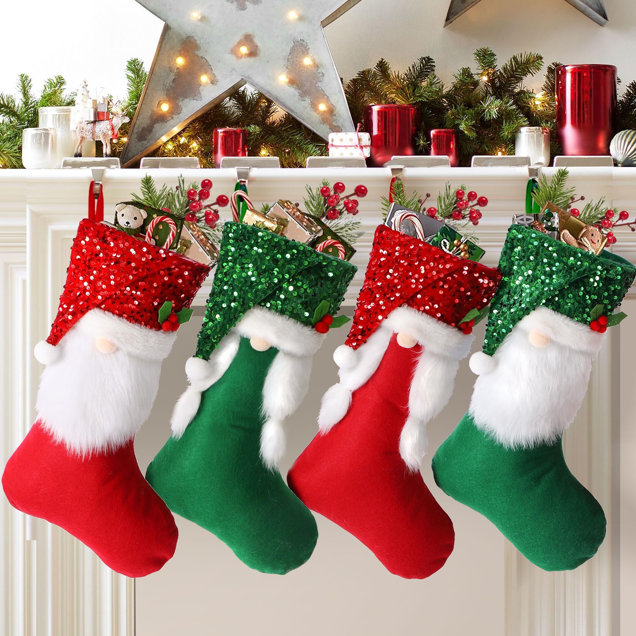 Amazon.com: Minetom Christmas Stockings, 4 Pack 18 Inches Hanging Xmas ...