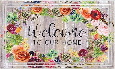Amazon.com: Juvale Natural Spring Hello Floral Coir Welcome Doormat for ...