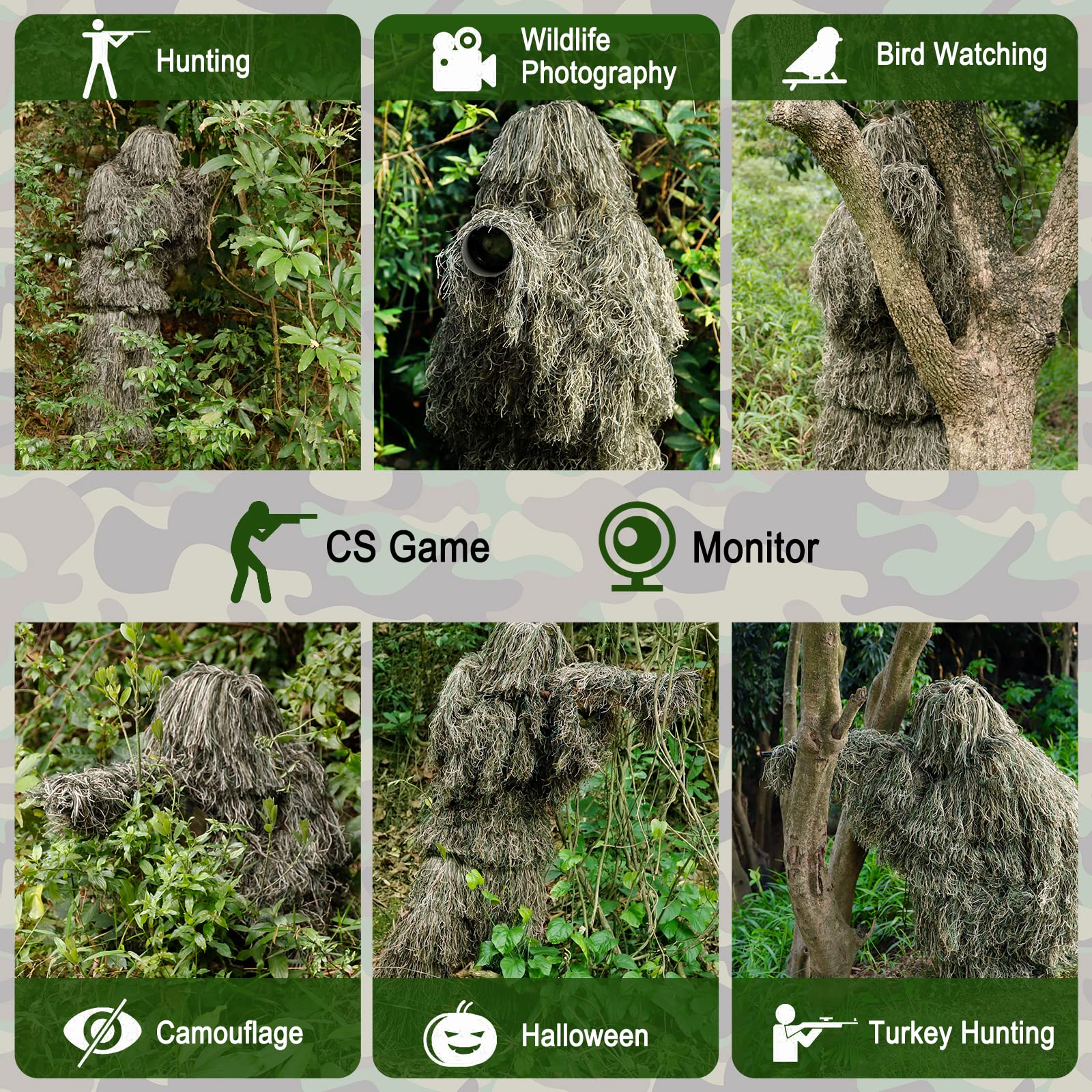 Snapklik.com : Ghillie Suit, Camouflage Hunting Apparel For Men, Double ...