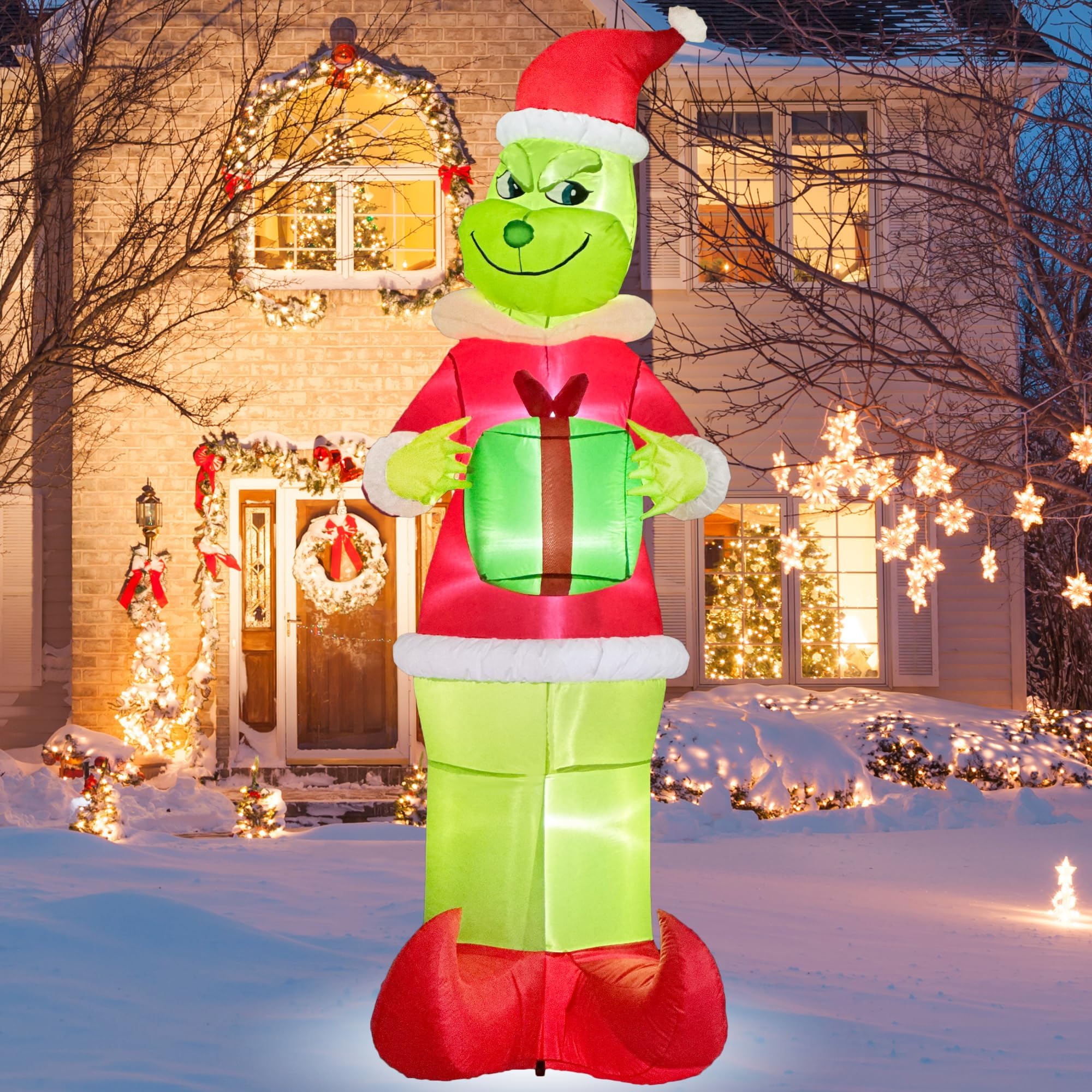Amazon.com: Inflatable Grinch Steals Christmas in Santa Suit with Sack ...