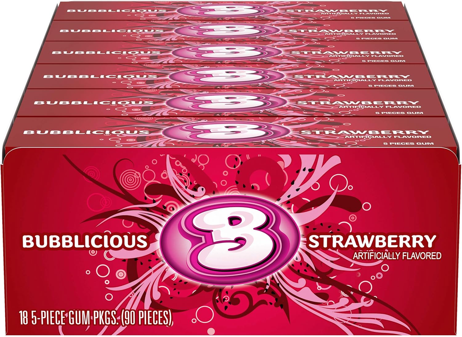 Bubblicious Bubble Gum, (fresa, 18 paquetes de cinco unidades) : Amazon ...