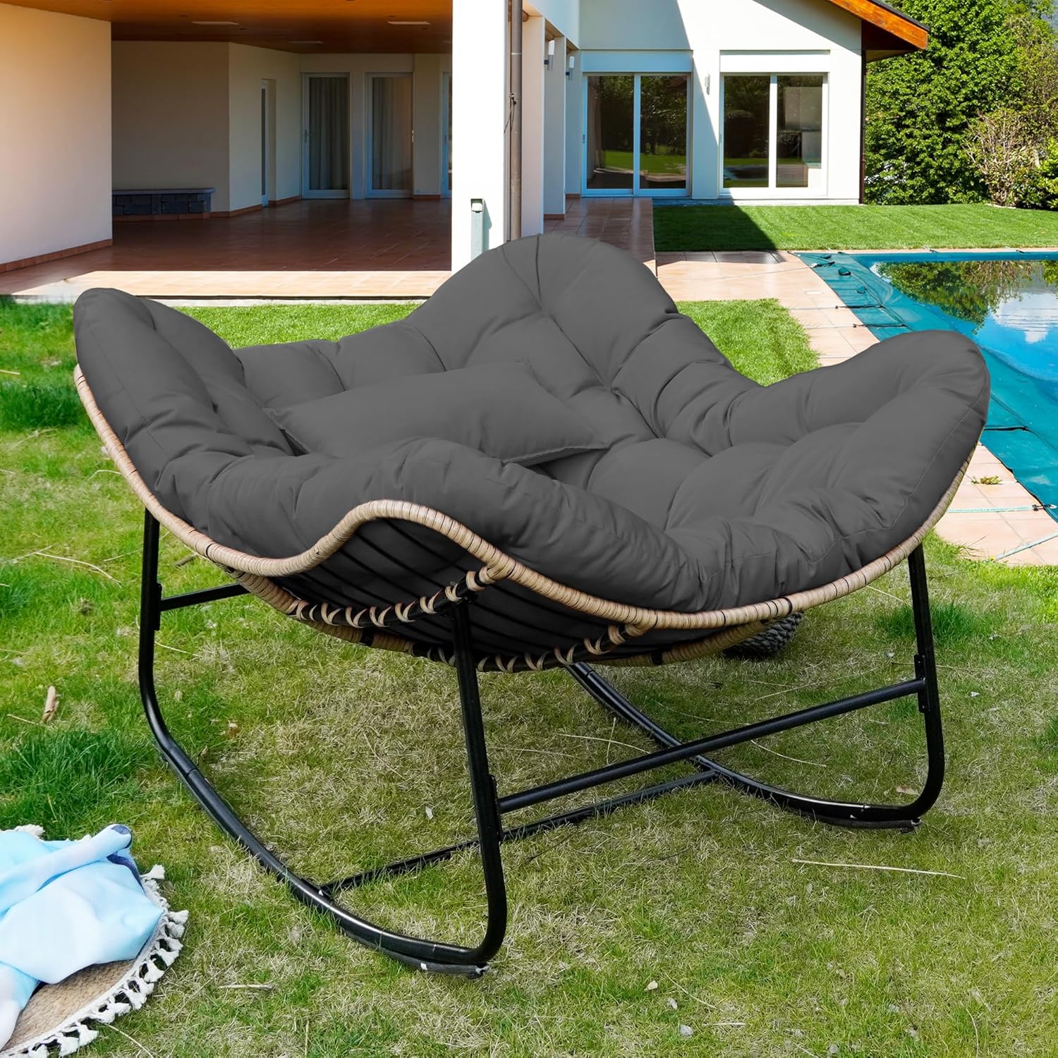 Amazon.com: Tobegin Outdoor Papasan Rocking Chair,Papasan Chairs with ...