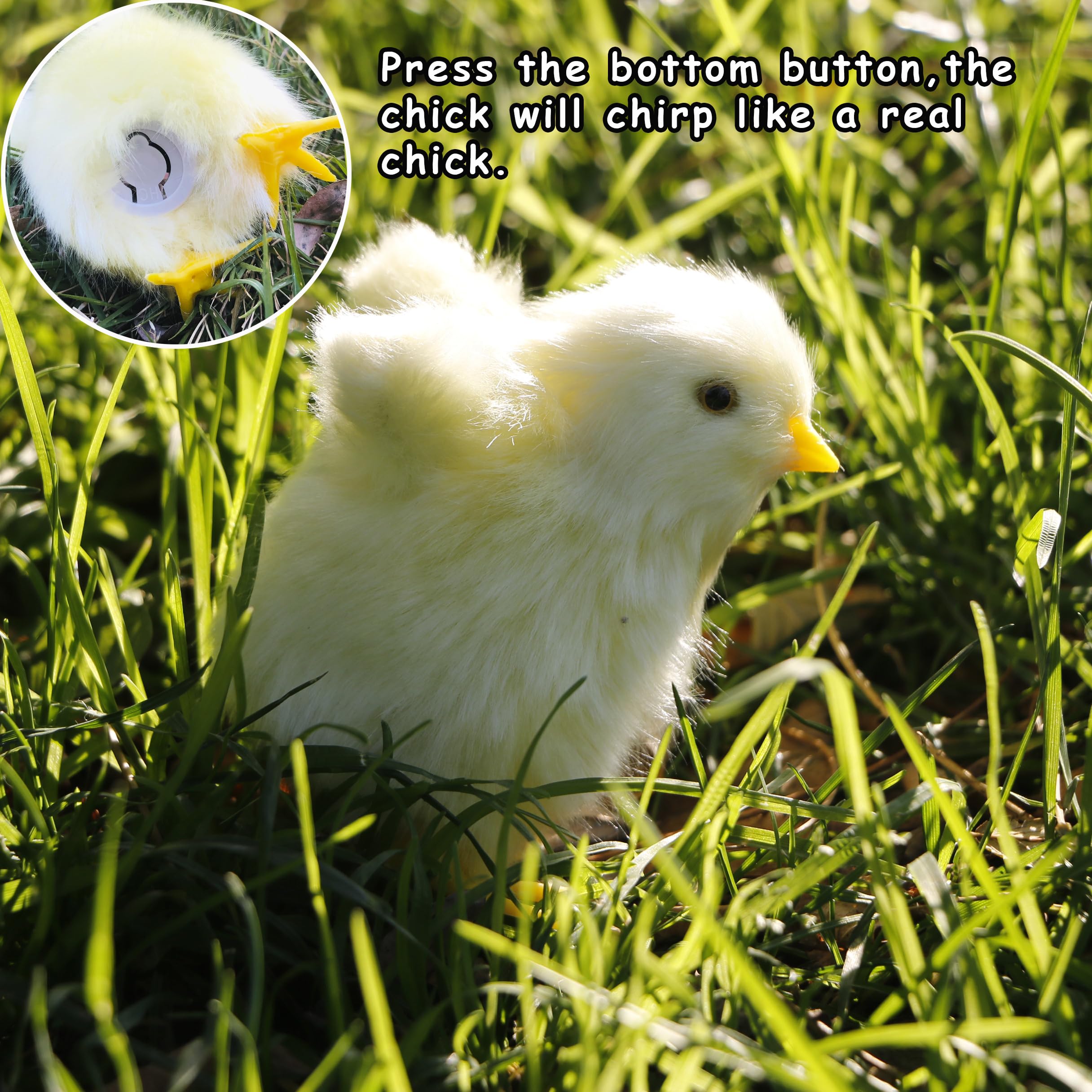 8 Pcs Chirping Spring Easter Chicks Decor Set 4 Pcs Fluffy Realistic ...