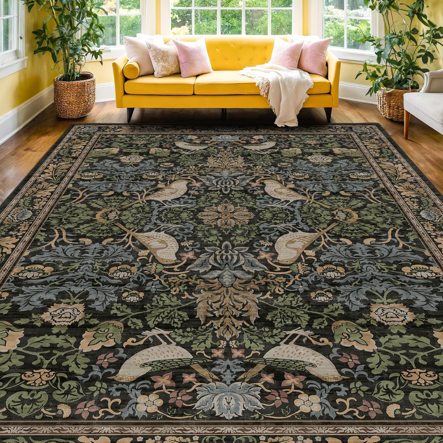 Amazon.com: Hazo Haus Dark Living Room Rug 8x10 - Large Washable Floral ...