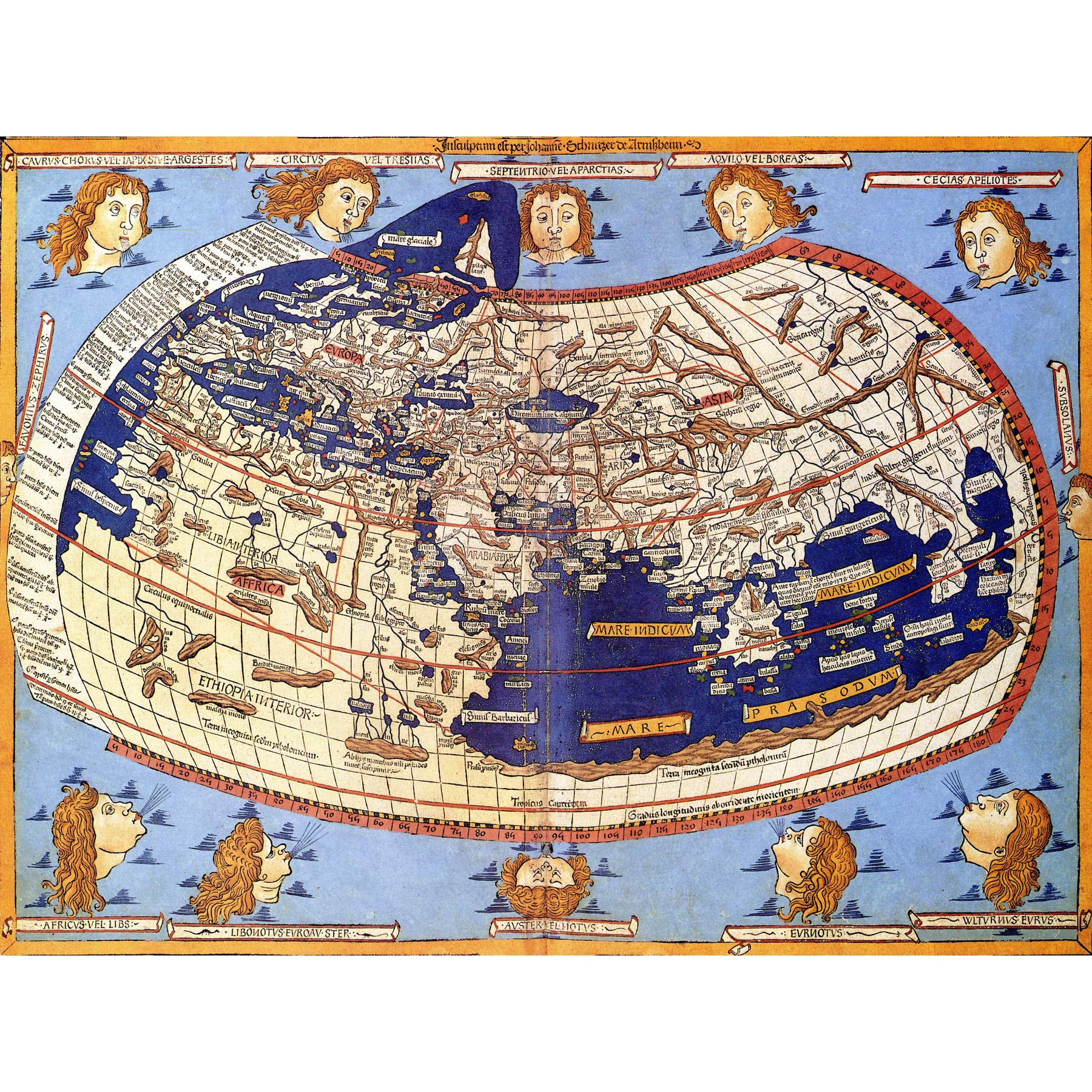 Fine Art Prints Germanus 1482 Cosmography World Map Chart Extra ...