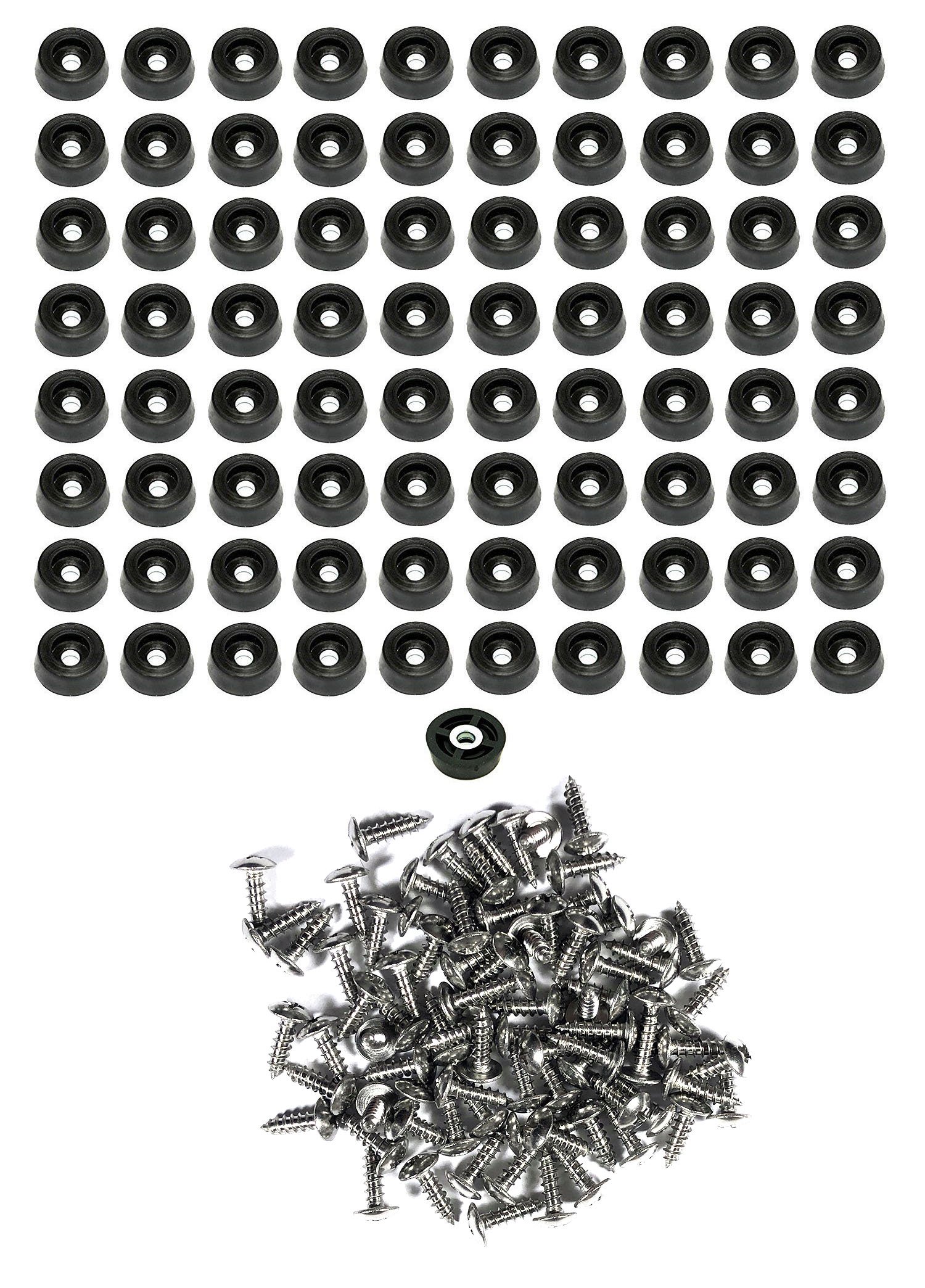 80 Small Round Rubber Feet W/Screws - .250 H X .671 D - Made in USA ...