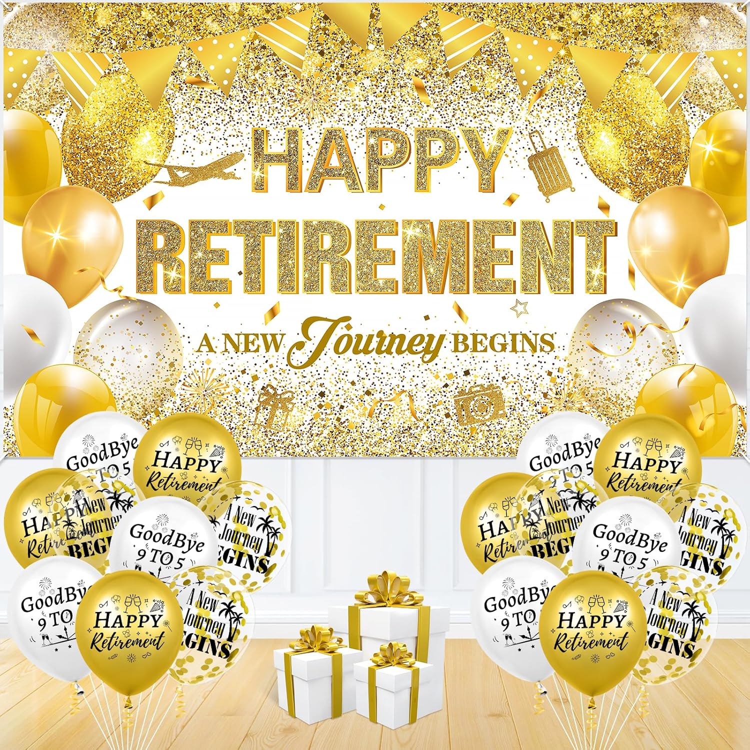 Amazon.com: White Gold Retirement Party Decorations for Women Happy ...