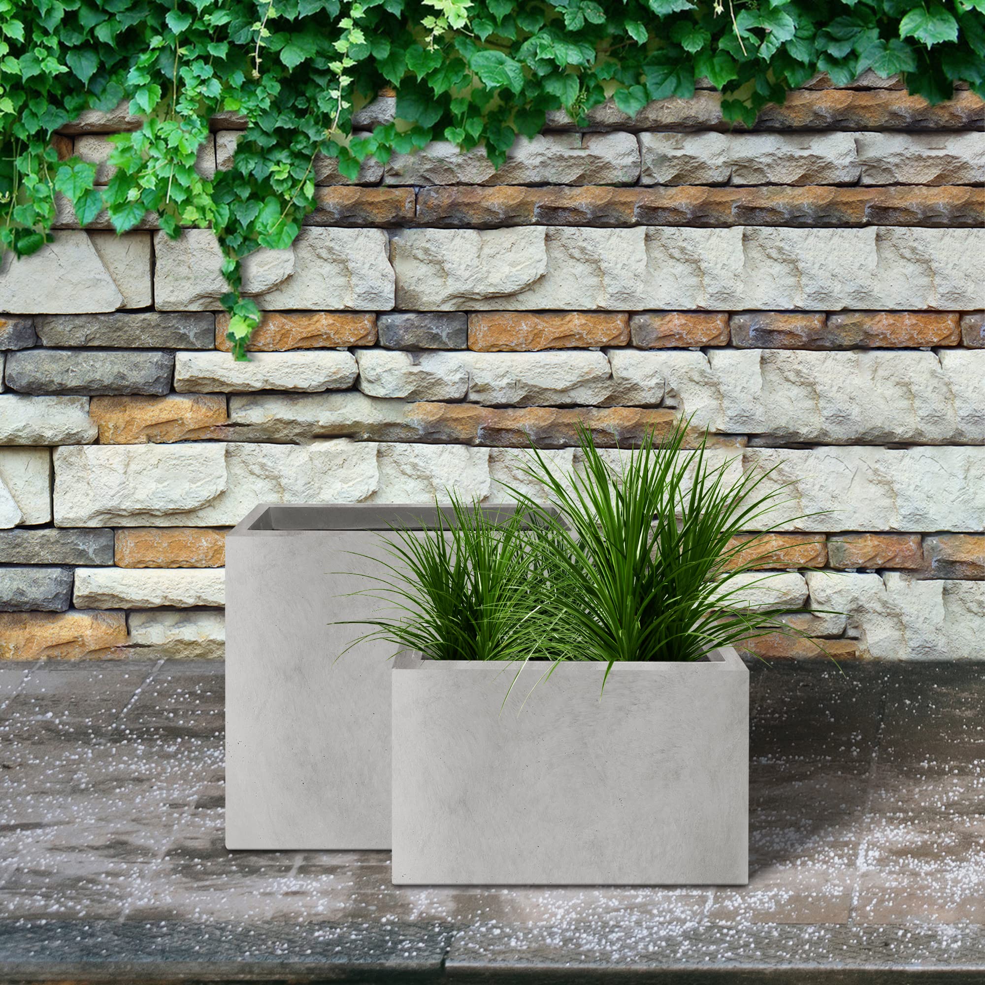 Snapklik.com : Kante 23.6" And 19.4" L Rectangular Concrete Planters ...
