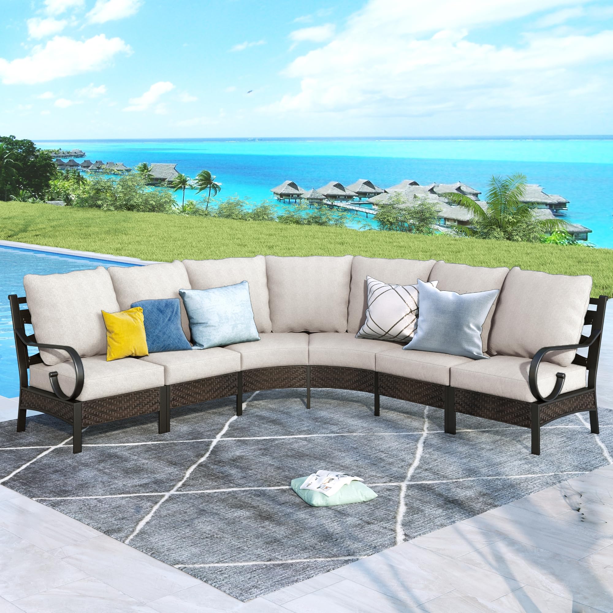 Amazon.com: MFSTUDIO Patio Furniture Set, 6 Seats Half-Moon Curved ...